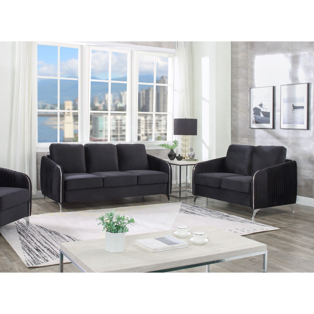 Wade Logan Modern Sofa Hathaway Velvet Fabric Sofa Loveseat Living Room ...