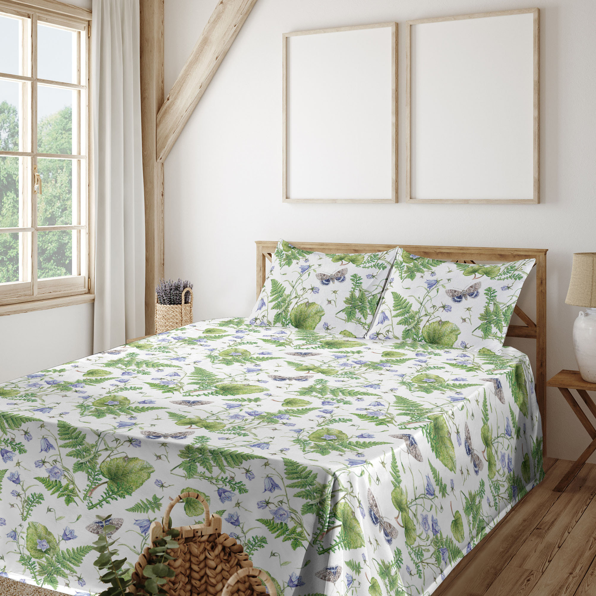 Ambesonne Botanical Sheet Set Forest Pattern Leaves Art Fern Green ...