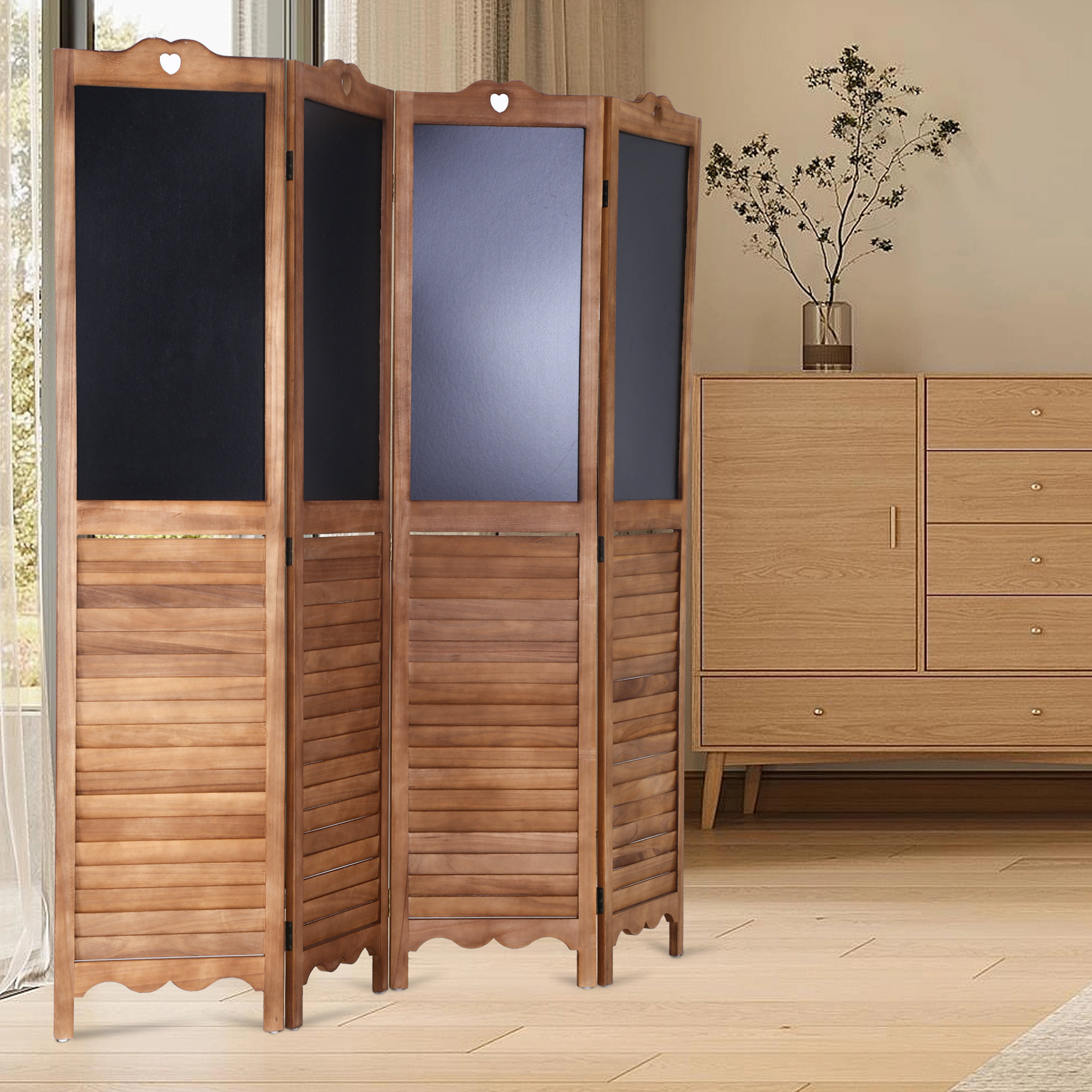 Millwood Pines Room Divider 4 Panel Folding Screen With Wipeable ...