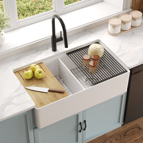 Deervalley 36" L X 20" W Double Bowl Workstation Farmhouse Kitchen Sink ...