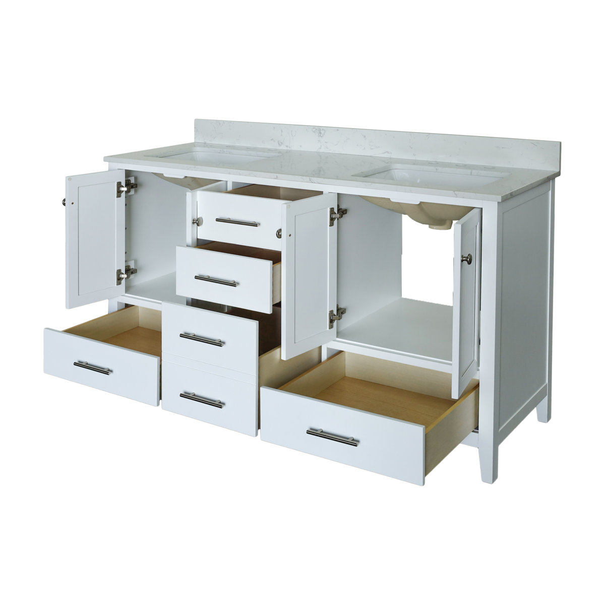 222 Fifth Park Slope 60" Double Bathroom Vanity Set, White, Engineered ...