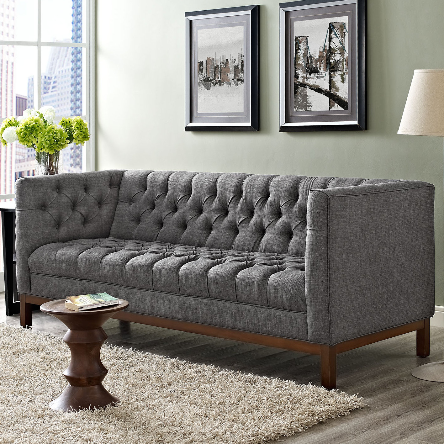 Modway Carson Carrington Holar Tufted Fabric Sofa with Clean Lines and ...