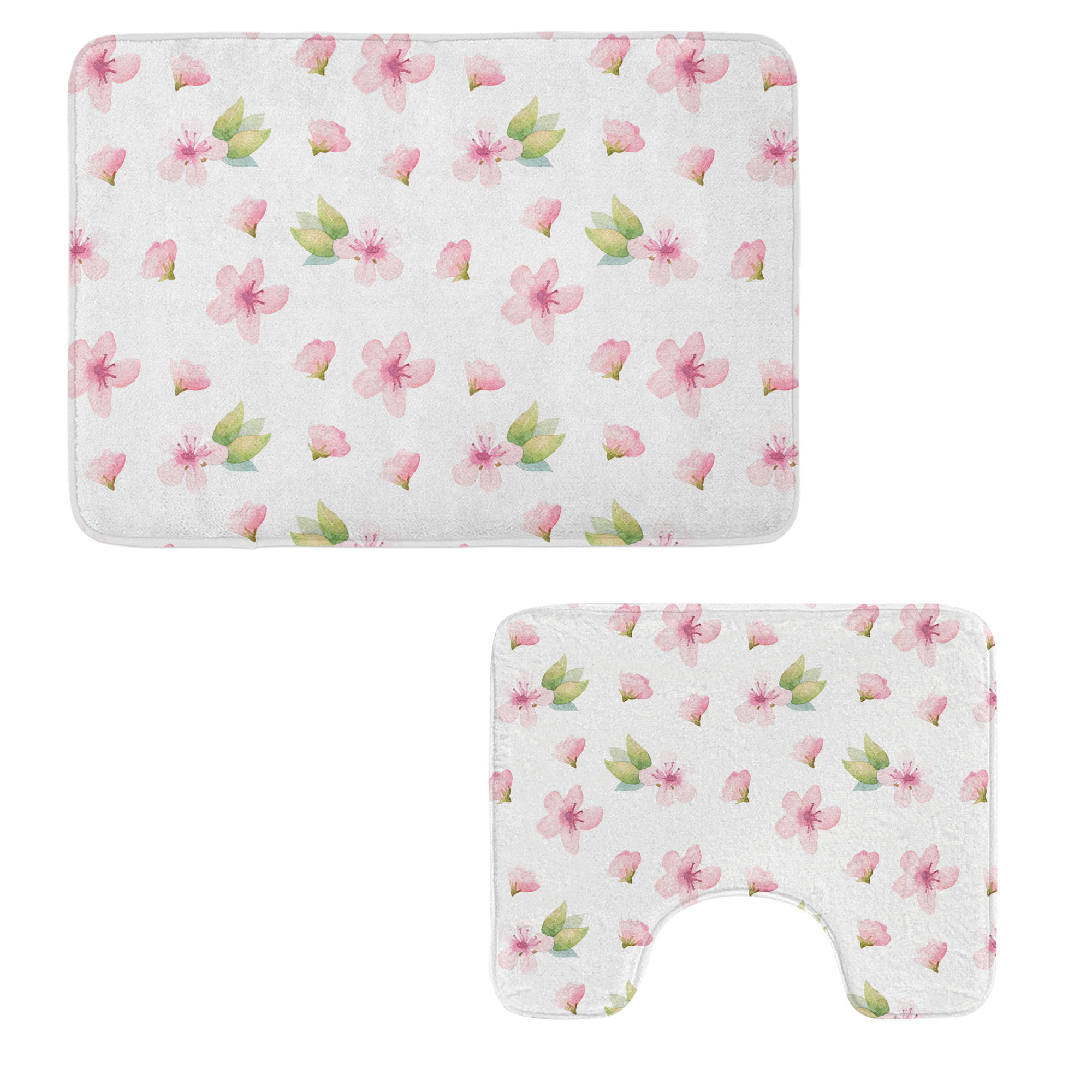 Winston Porter Cherry Blossom Bathroom Rug Set 2 Pieces Rectangle ...