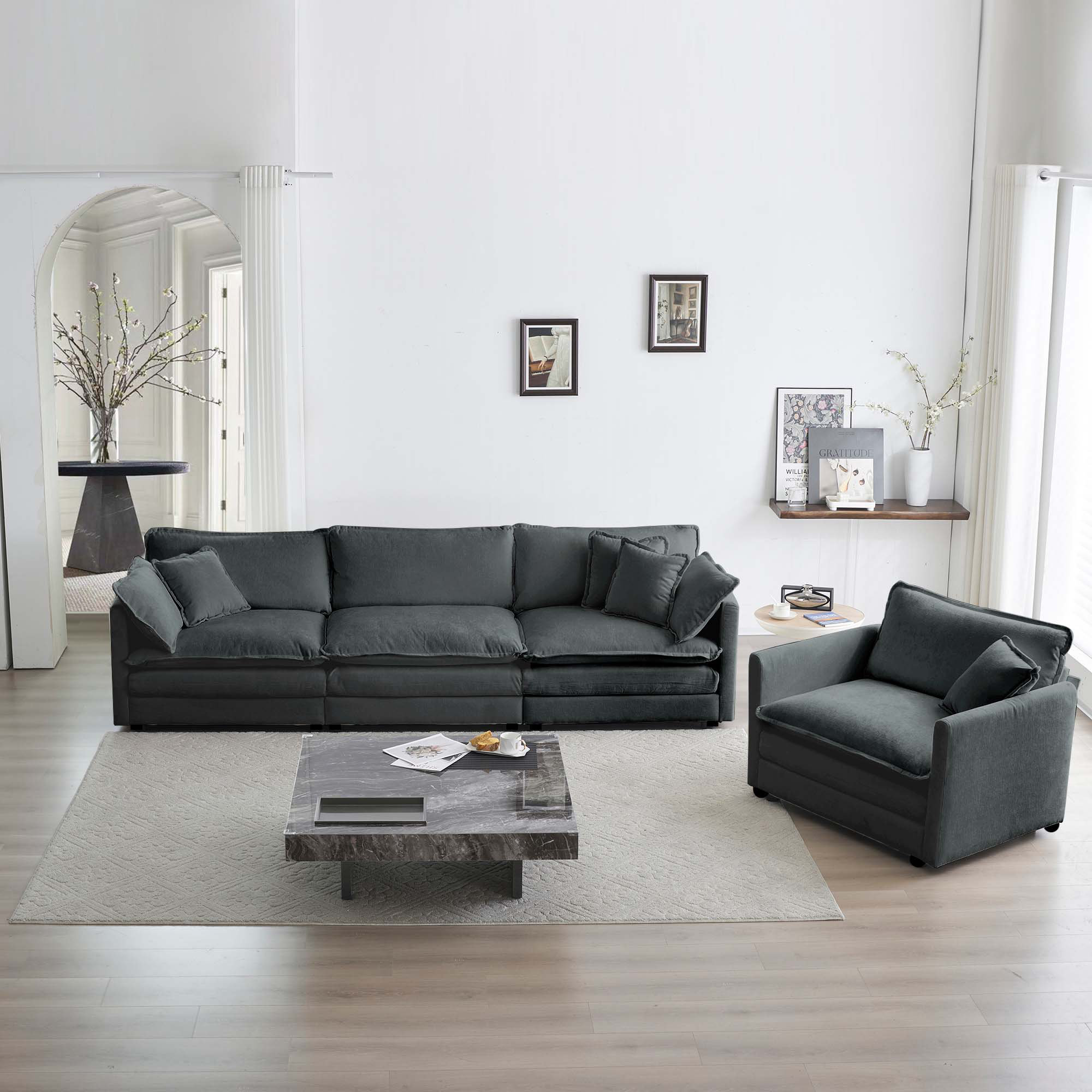Latitude Run® 2 Piece Modern Deep Seat Oversize Sofa Couch Set(3 Seat+1 ...
