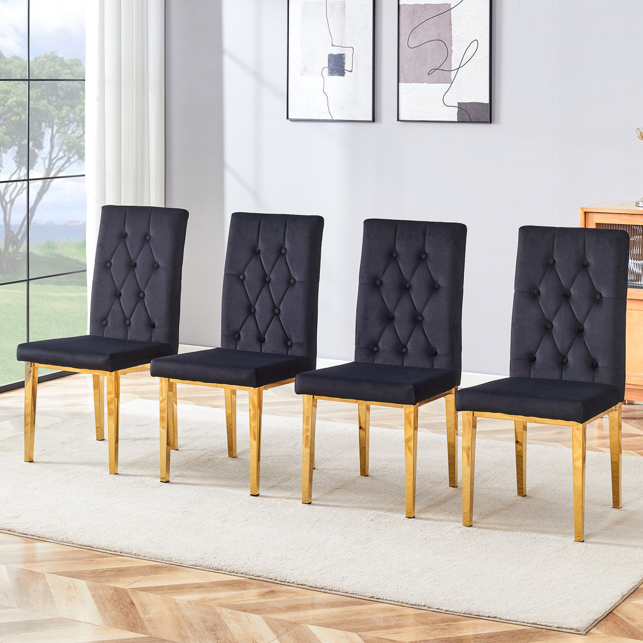 Winston Porter 4 Piece Dining Chairs.The Gold Metal Legs Complement The ...