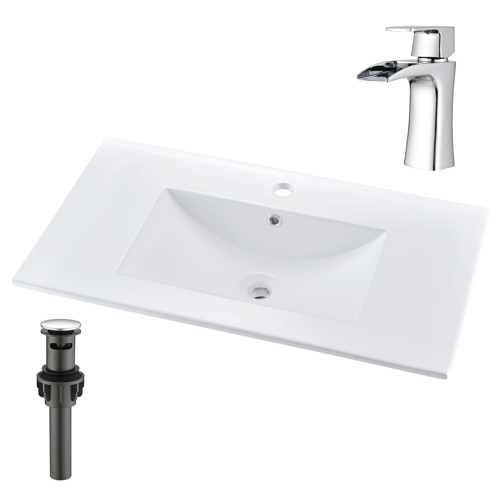 Luobath 32”Bathroom Ceramic Integrated Basin With Single Hole Tap And ...