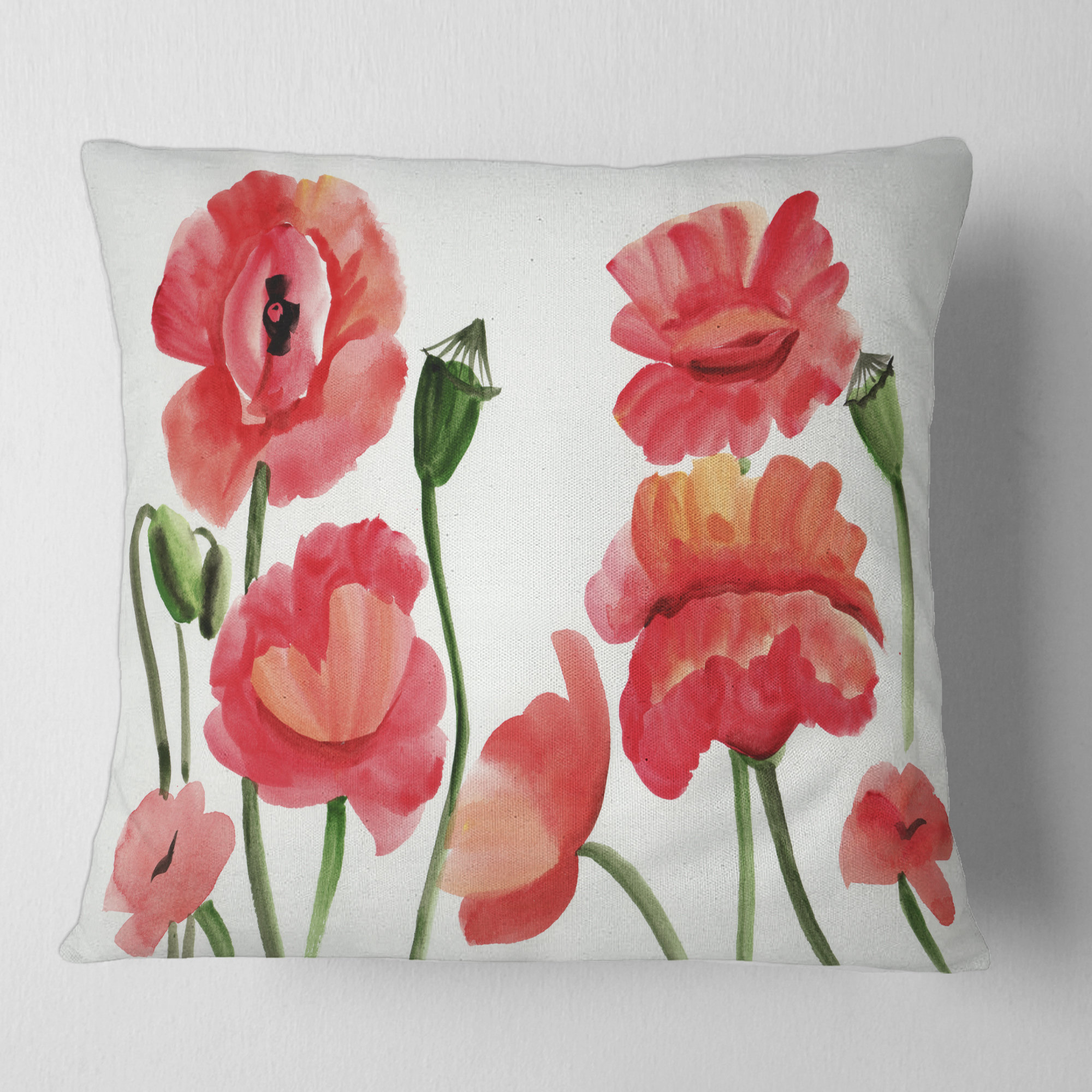 Design Art Vintage Red Poppies I - Traditional Printed Throw Pillow ...