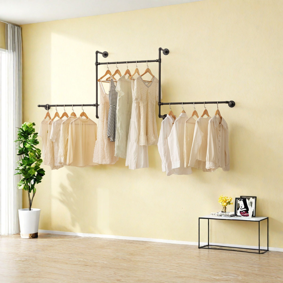 Williston Forge Industrial Pipe Clothes Rack, Heavy Duty Wall Mounted ...