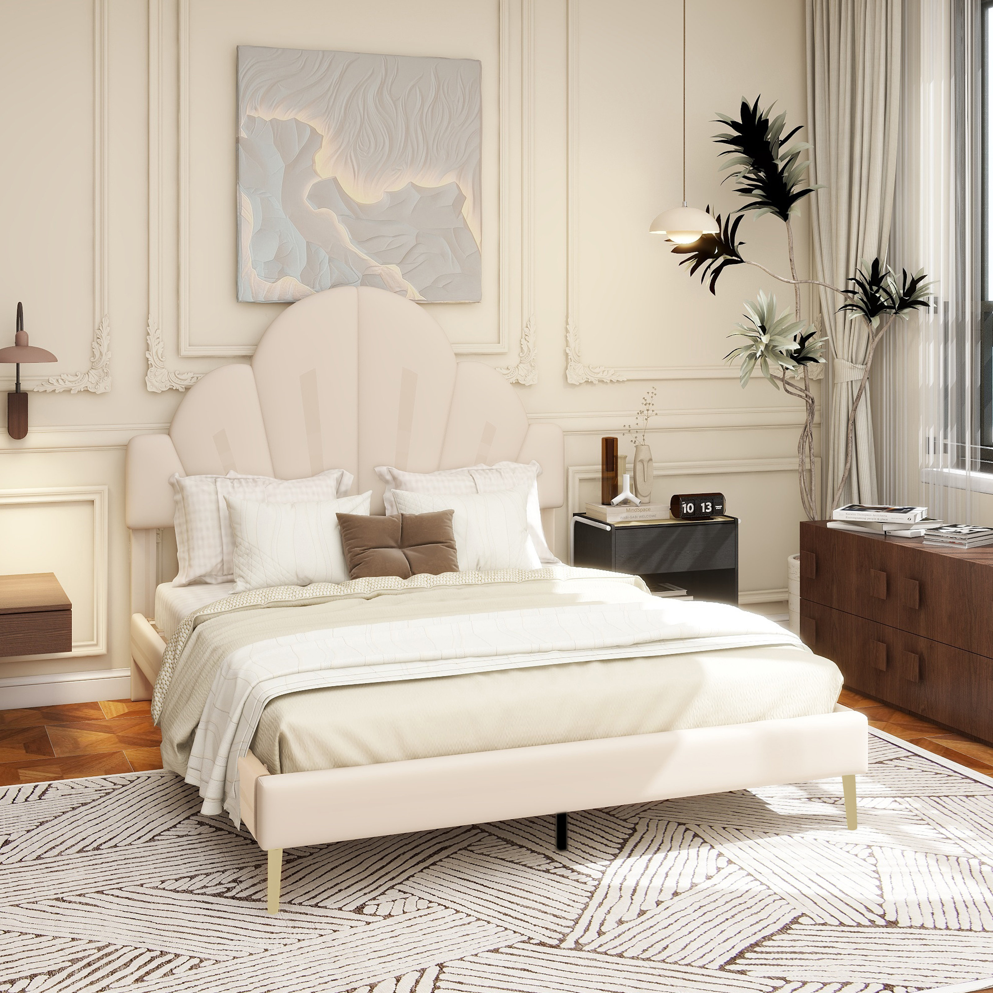 Mercer41 Queen Size Upholstered Bed Frame With Elegant Design, Modern ...