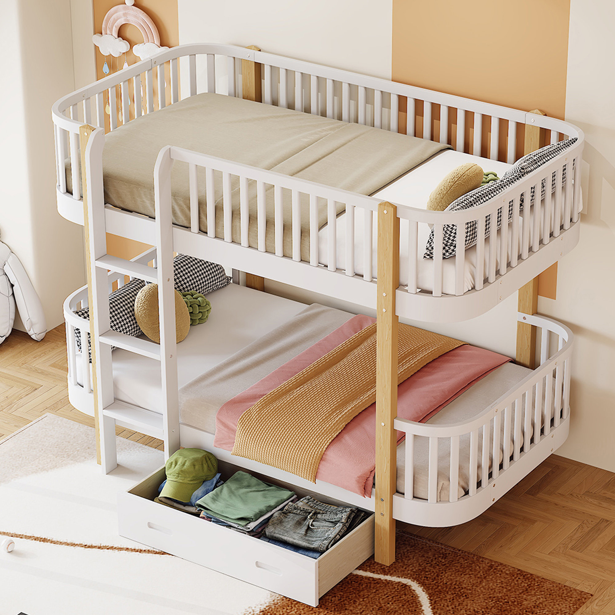 Harriet Bee Leda Kids Twin Over Twin Bunk Bed with Drawers | Wayfair
