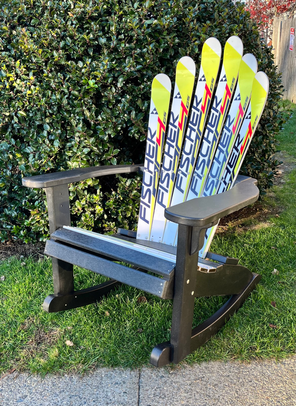 Ski Chair Snow Ski Plastic Adirondack Rocker made from Real snow skis ...