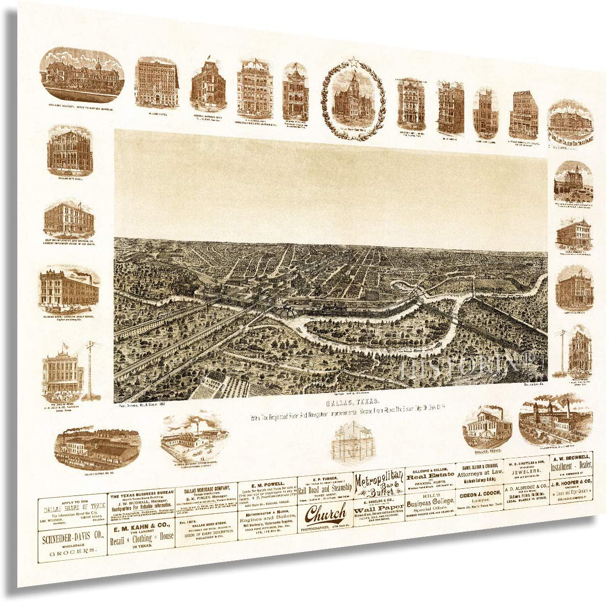 HISTORIC PRINTS HISTORIX Vintage 1892 Dallas Texas Poster Map - 18X24 ...