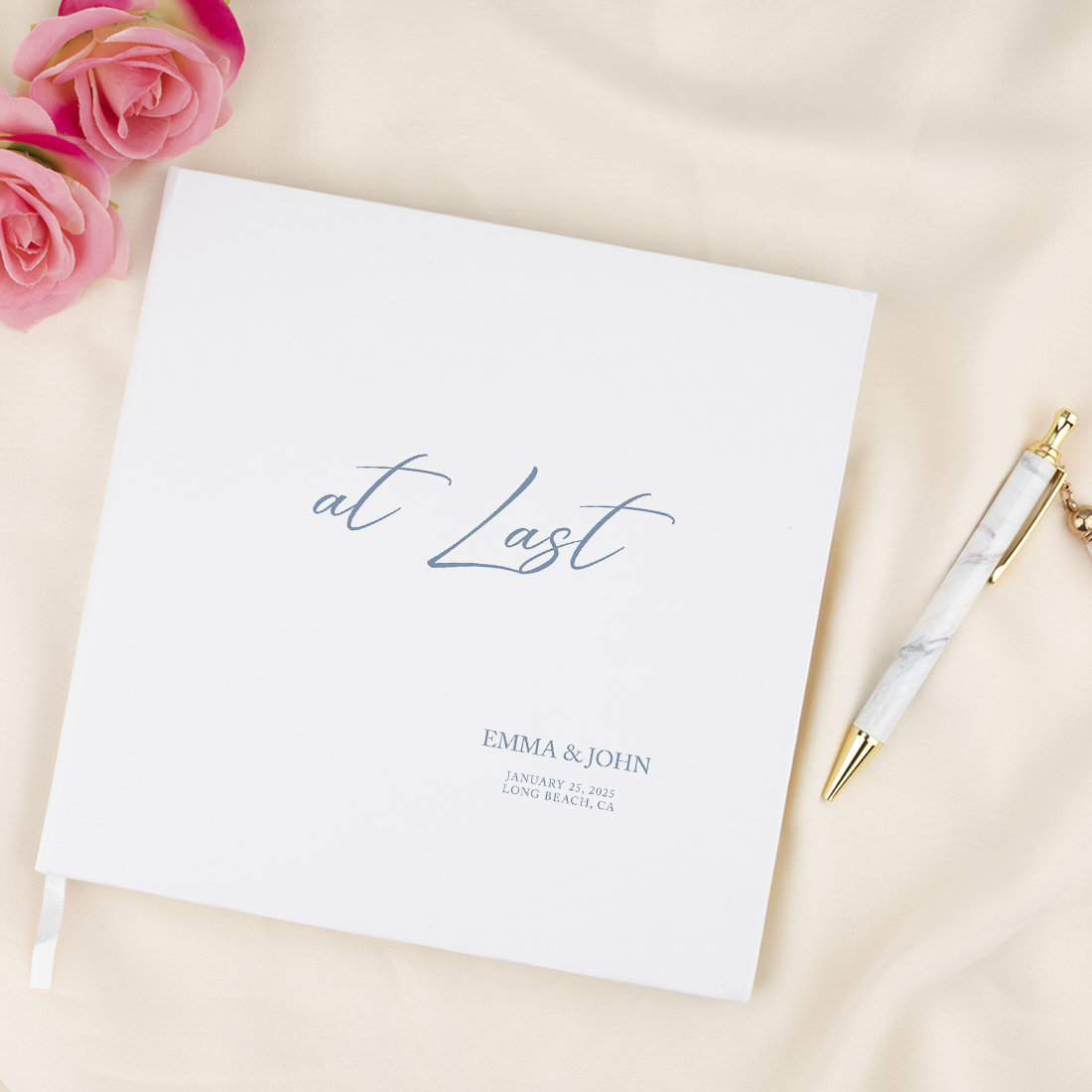 Koyal Wholesale Custom Wedding Guestbook, Dusty Blue At Last White ...