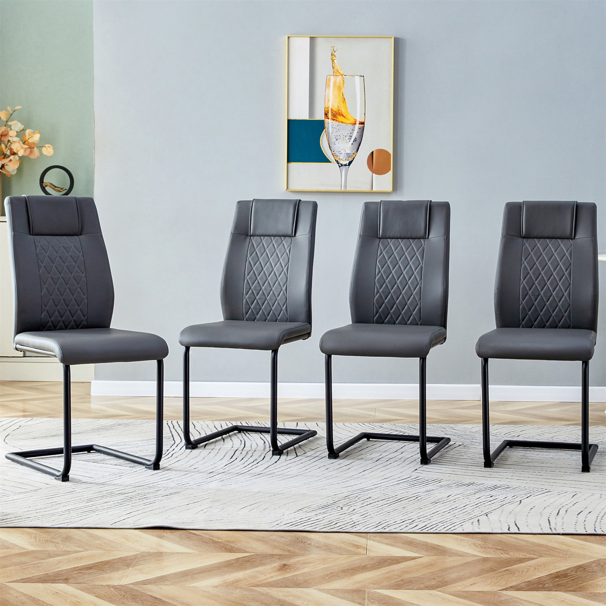 Hokku Designs Versatile Metal-Legged Faux Leather Dining Chair Set For ...