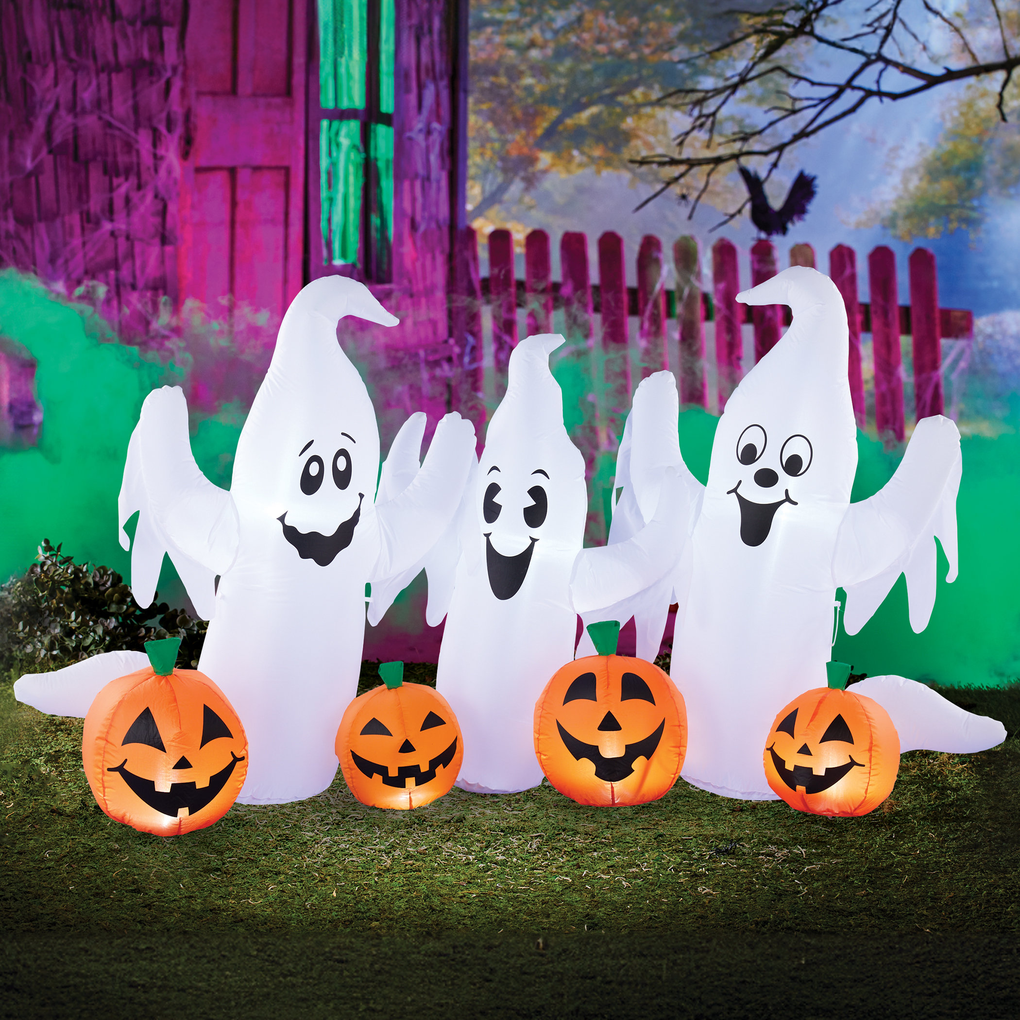 The Holiday Aisle® 7-Foot Three Friendly Ghosts Halloween Outdoor ...