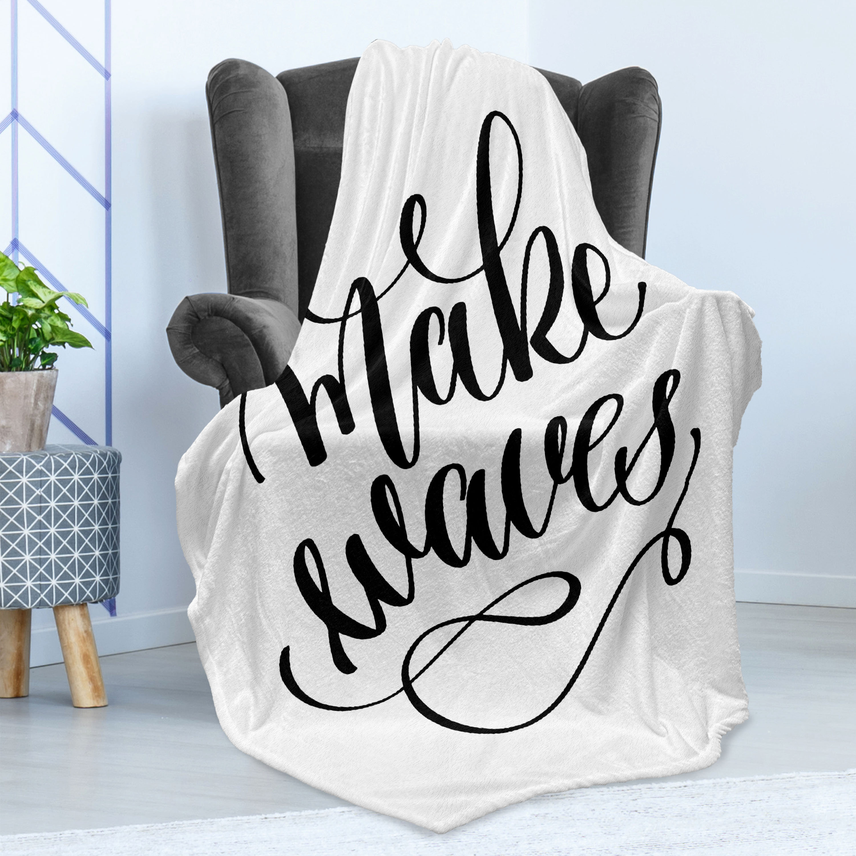 Ambesonne Make Waves Fleece Throw Blanket Monochrome Style Cursive ...
