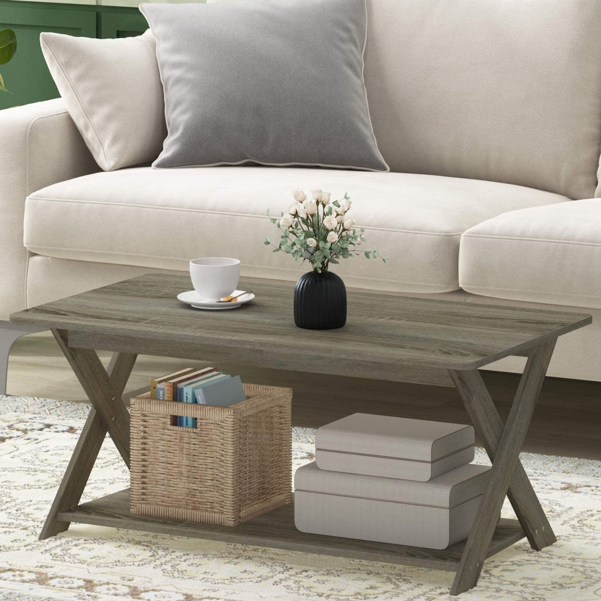 Gracie Oaks Ermalinda Cross Legs Coffee Table with Storage - Wayfair Canada