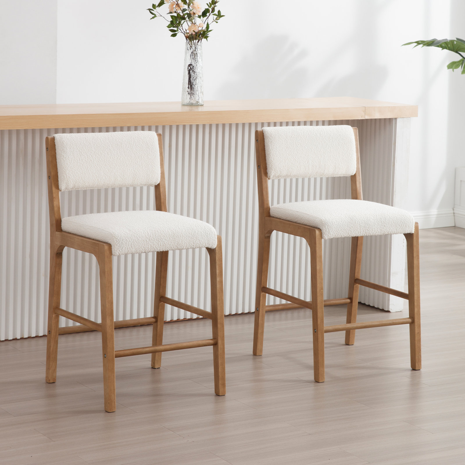 George Oliver Makarah Upholstered 26.5'' Counter Stool with Solid Wood ...