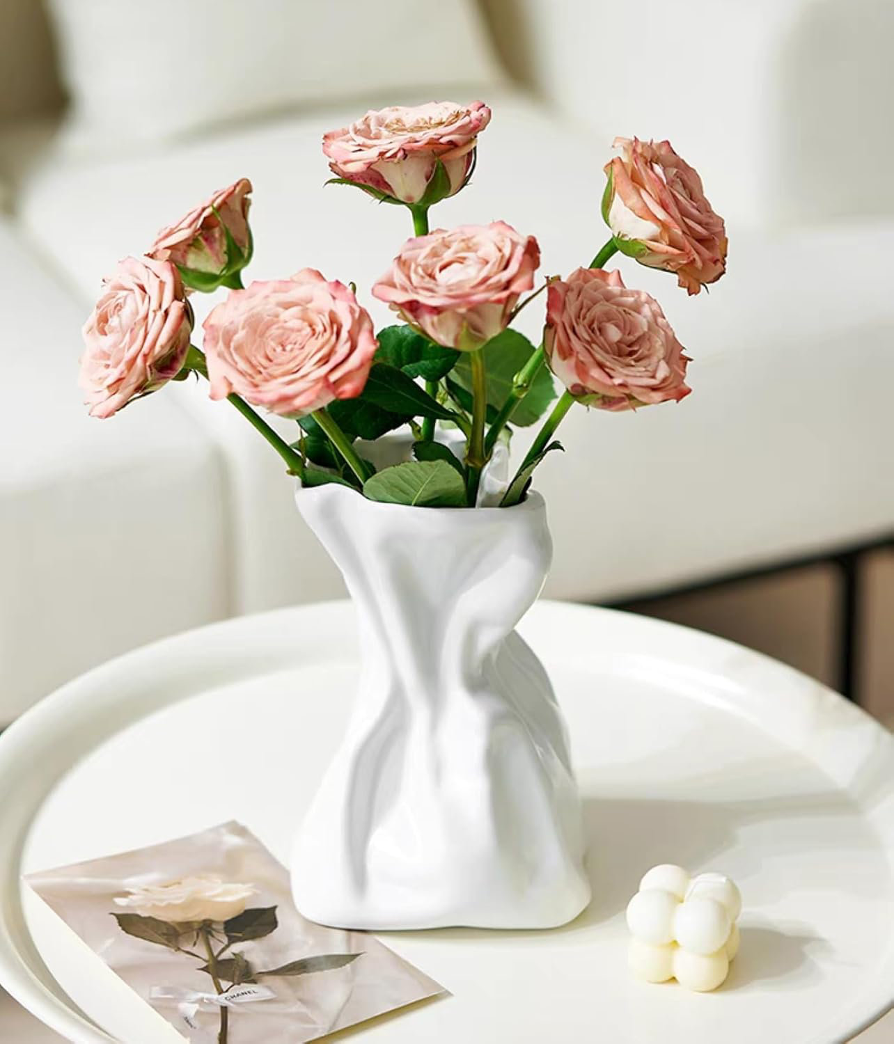 Ivy Bronx 7.5IN White Ceramic Vase, Irregular Flower Vase Modern Art ...