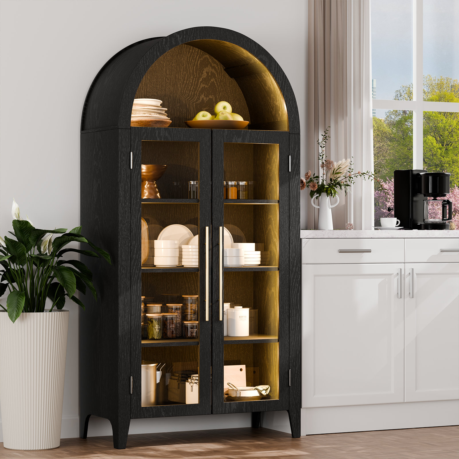 Latitude Run® Jerez Arched Storage Cabinet, Display Cabinet With Human ...