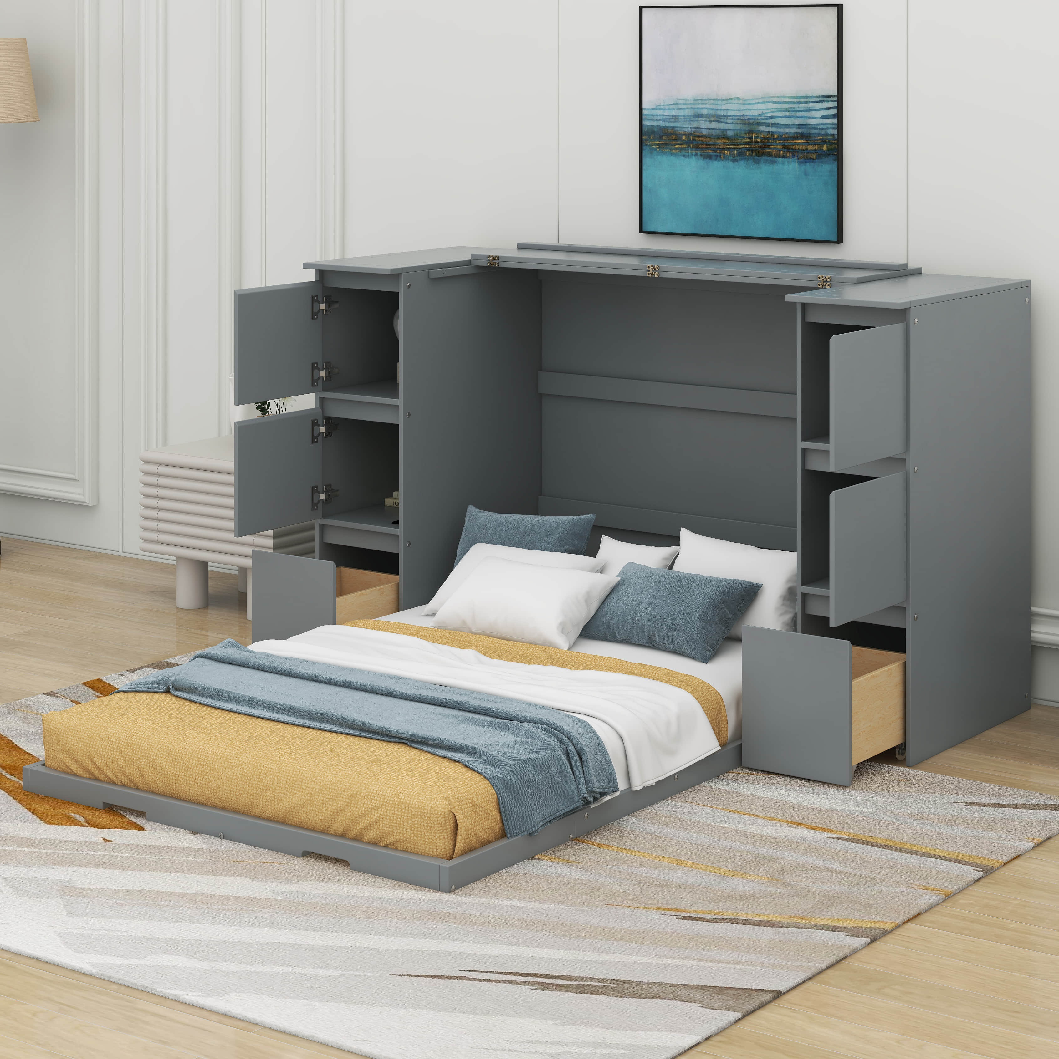 Red Barrel Studio® Fontfroide Murphy Bed With Drawers, Cabinets And USB ...