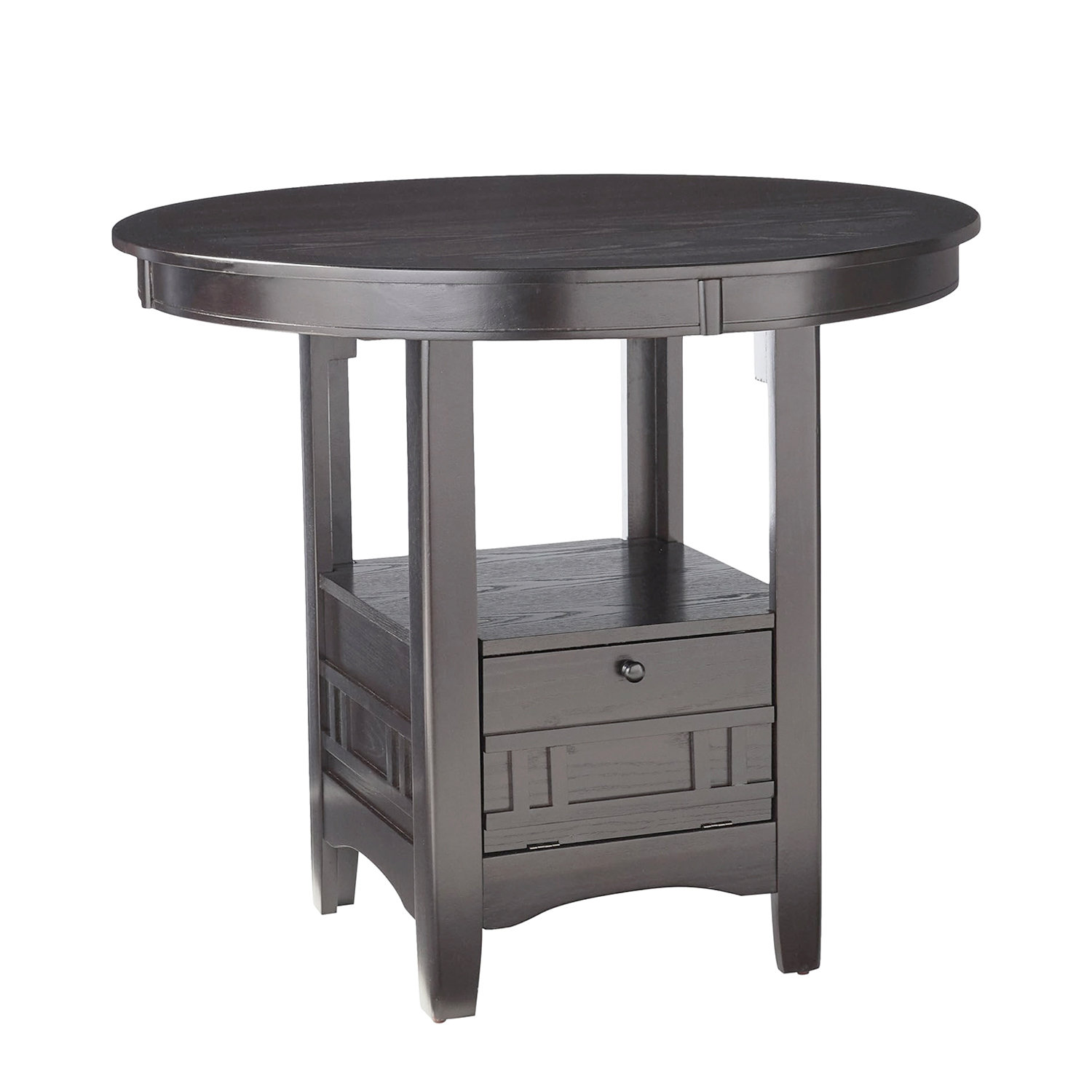 Winston Porter Round Wooden Dining Table With Storage Space In Gray ...