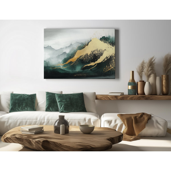 Fairmont Park Green & Gold Abstract Mountain Canvas Wall Art | Nature ...