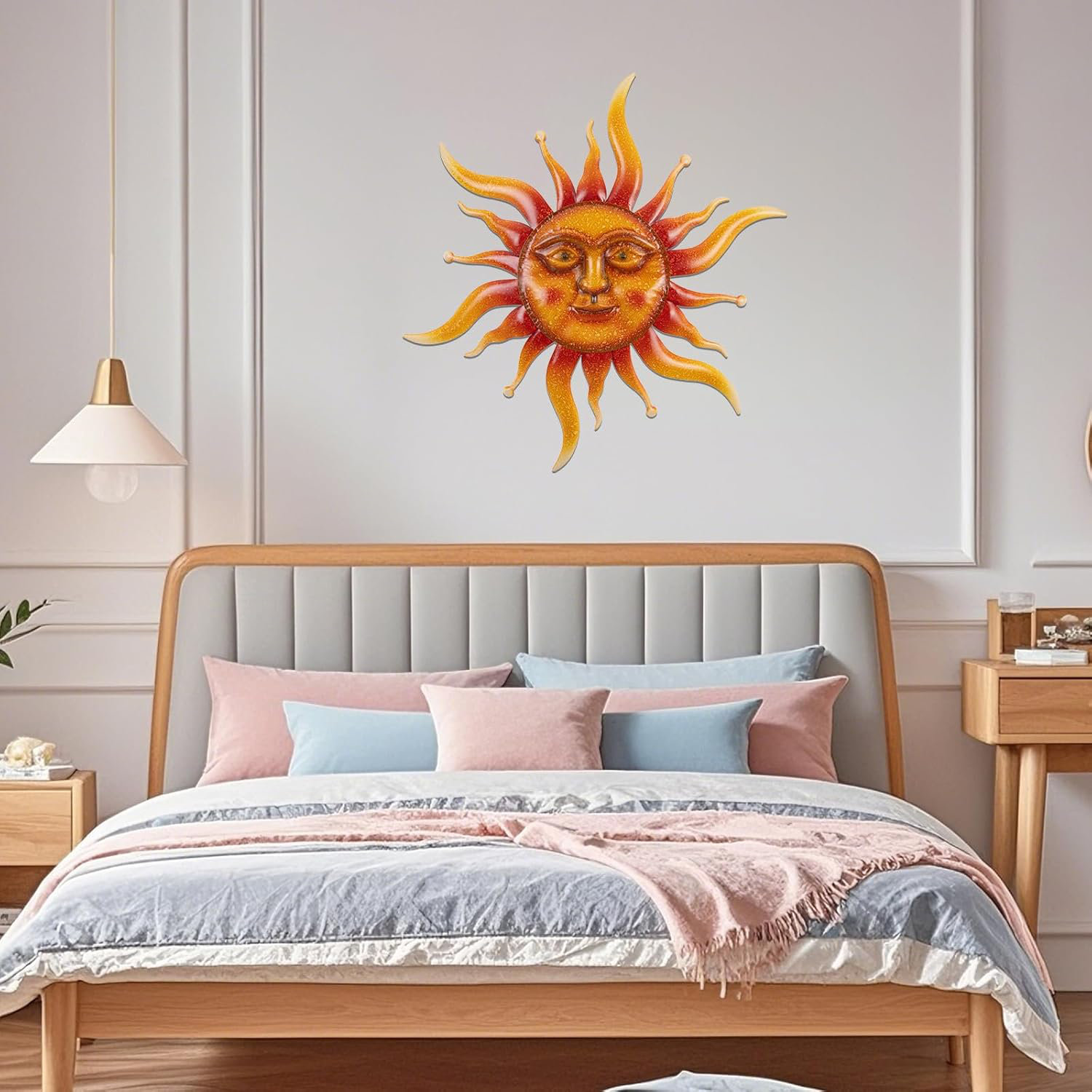 17 Stories Wall Art Outdoor Decor-Rustic Retro 3D Sun Face Metal Wall ...
