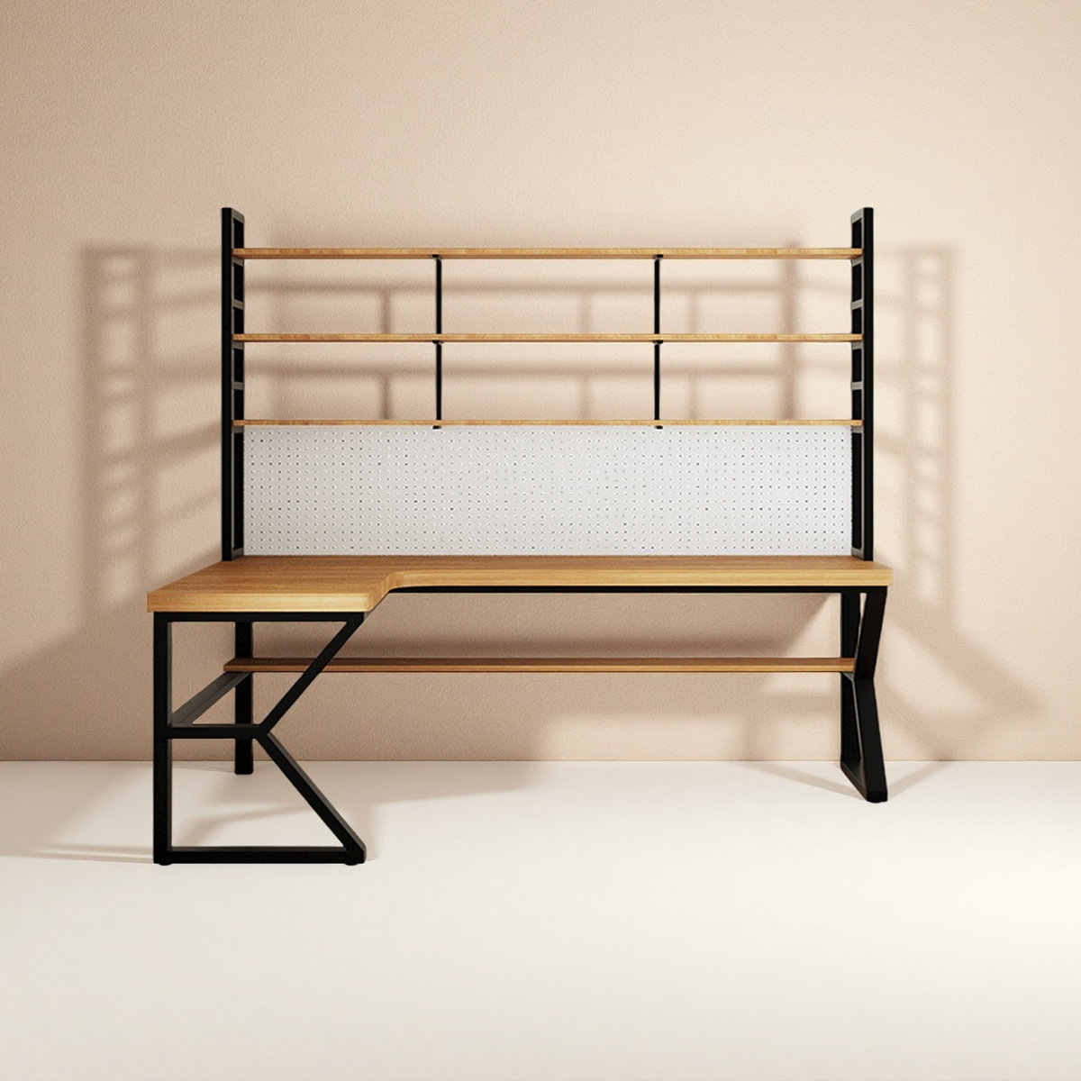 17 Stories Modern Minimalist L - Shaped Solid Wood Desk with Integrated ...