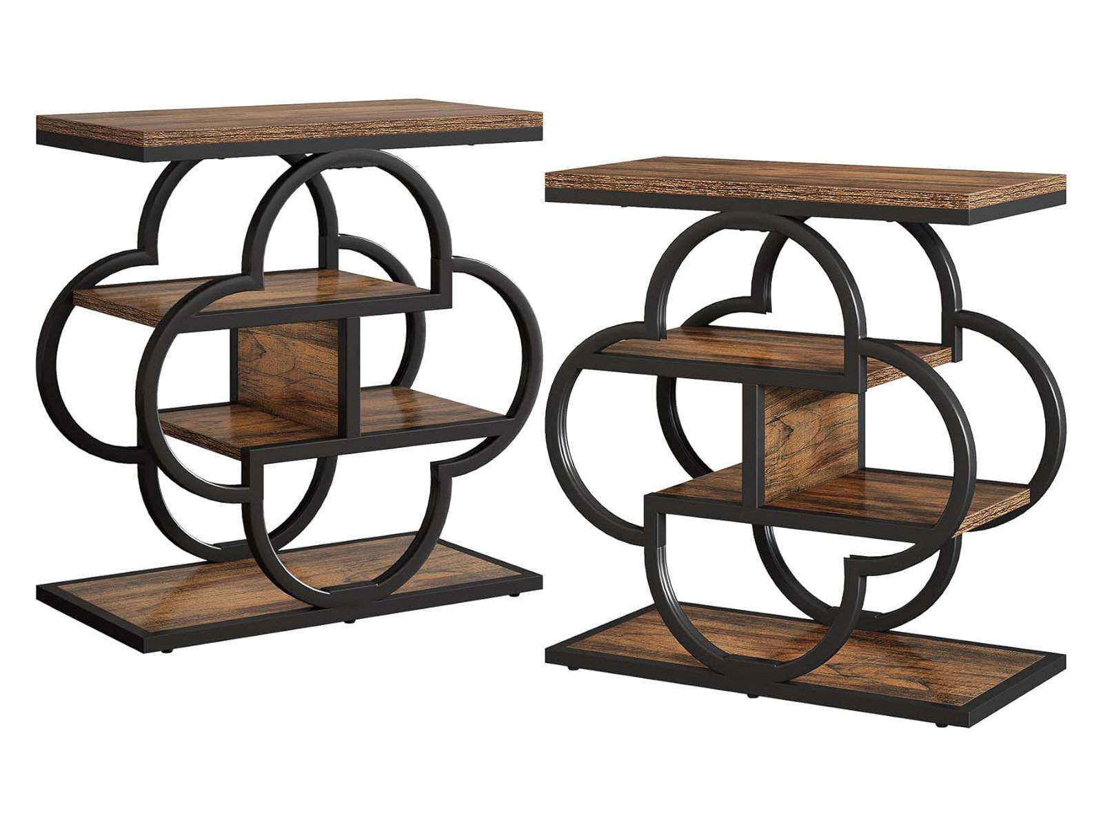 17 Stories Set Of 2 Narrow Side Tables With 4-Tier Wooden Shelves And ...