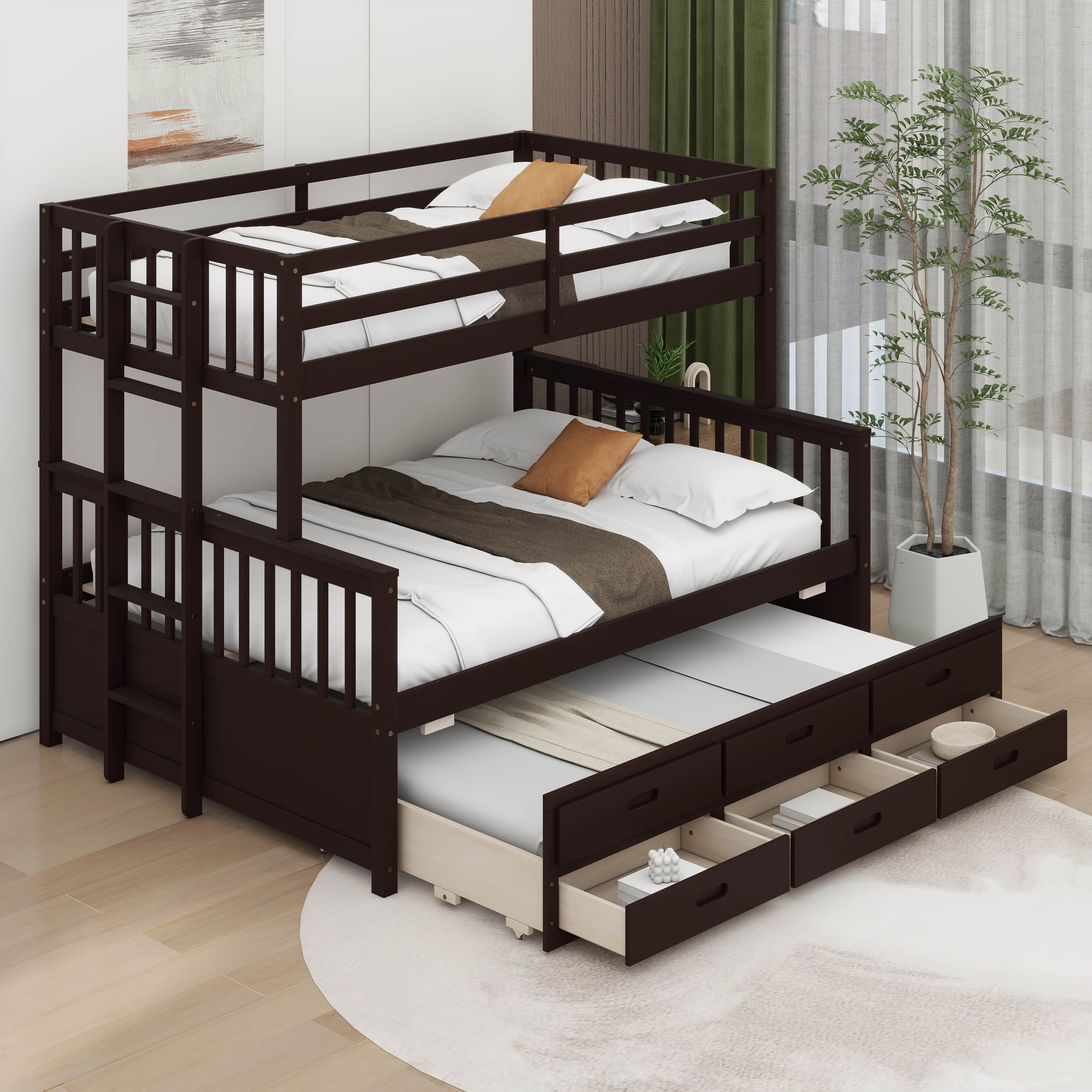 Harriet Bee Kalayah Twin Over Full Bunk Bed with Twin size Trundle , Separable Bunk Bed with ...
