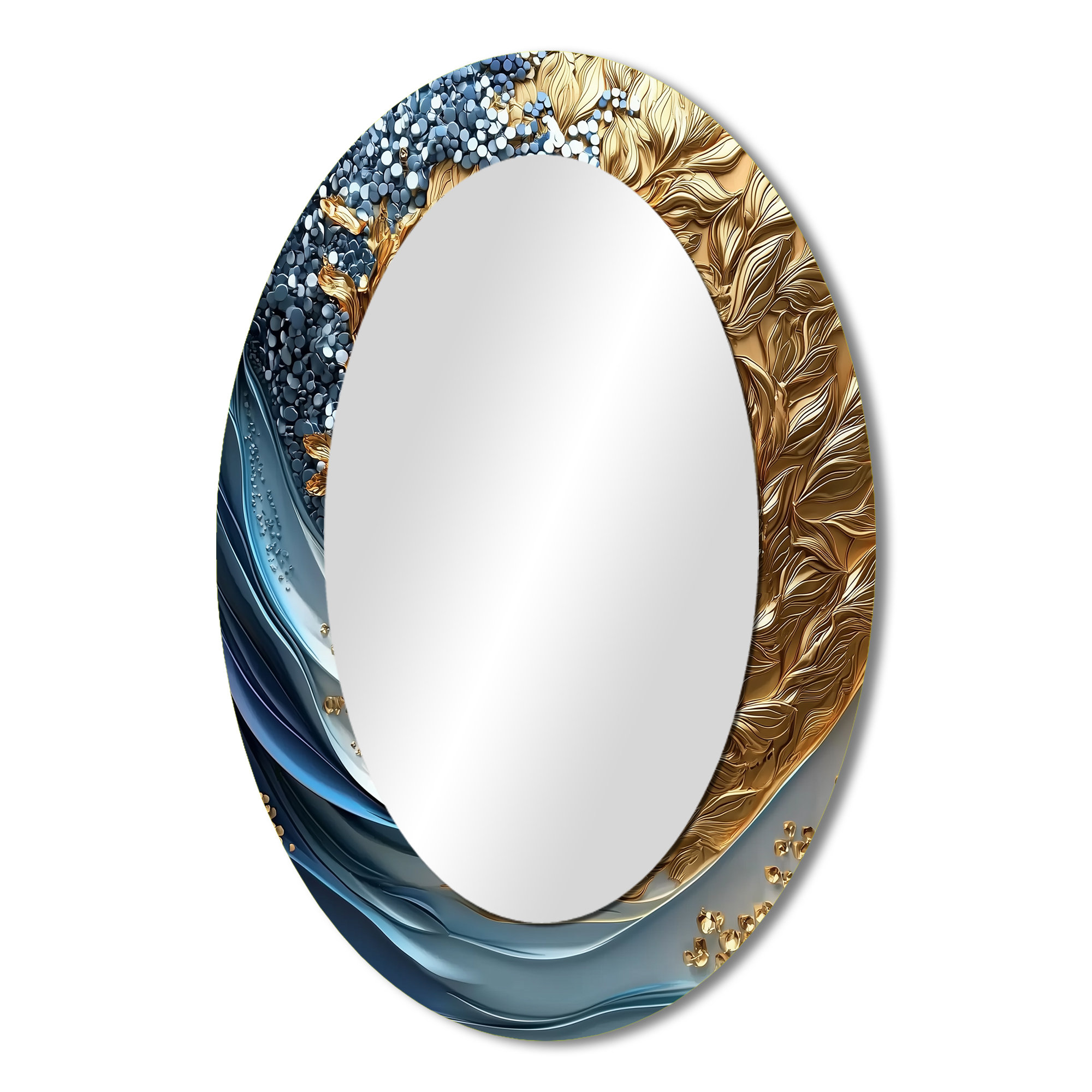 Mercer41 White Blue And Gold Cosmic Ink Dance I - Large Oval Wall ...