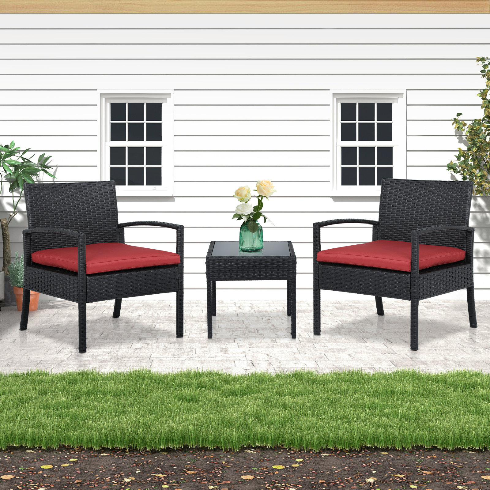 Winston Porter Jazuri PE Rattan Patio Furniture Set with 2 Chairs ...