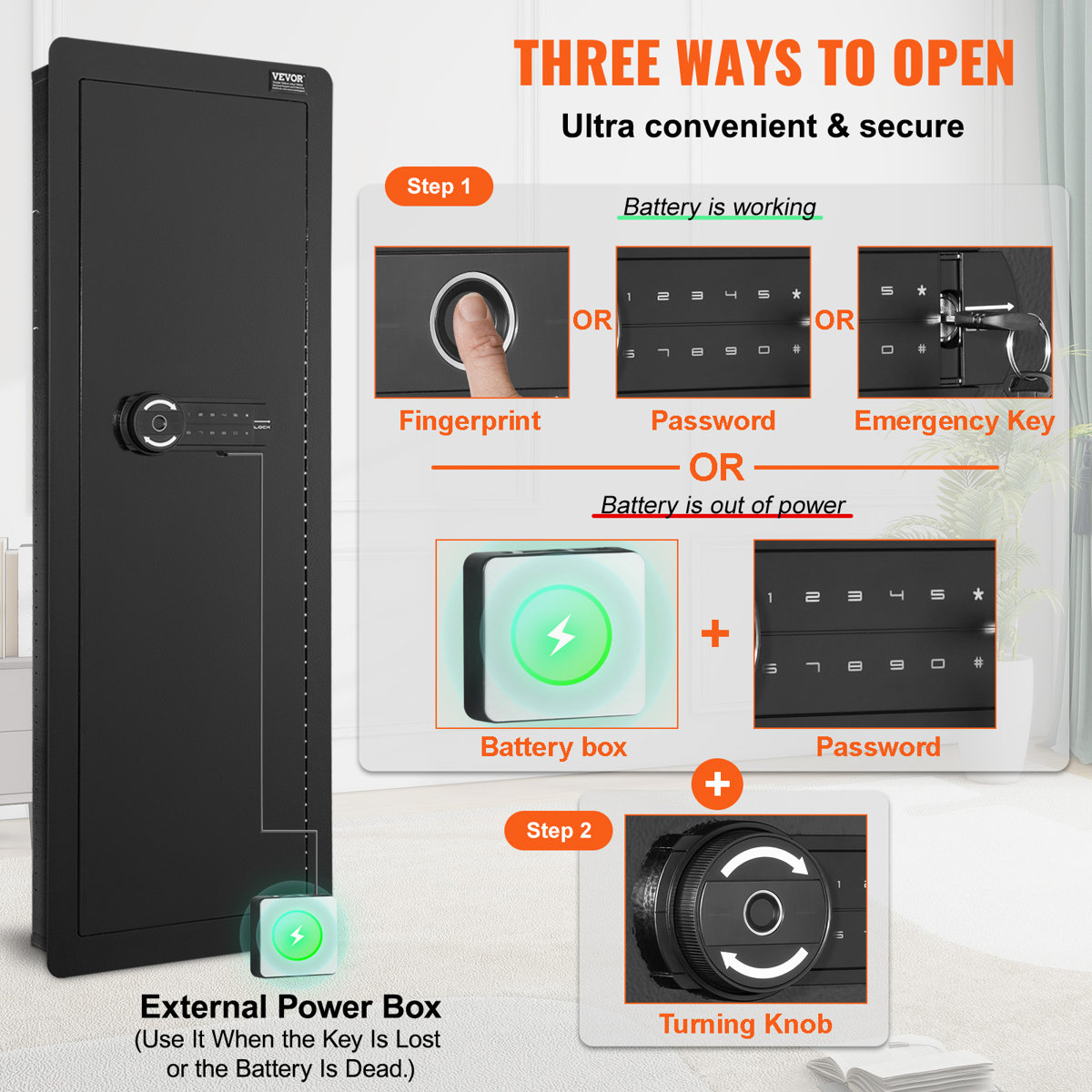 VEVOR 42.91" Tall Wall Gun Safe 4-Tier Hidden Gun Safe with Keypad ...