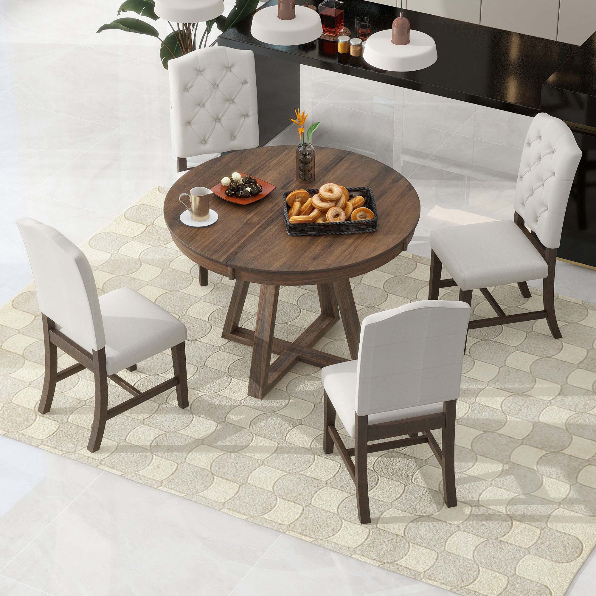 August Grove® 5-Piece Retro Functional Dining Set, Round Table With A ...
