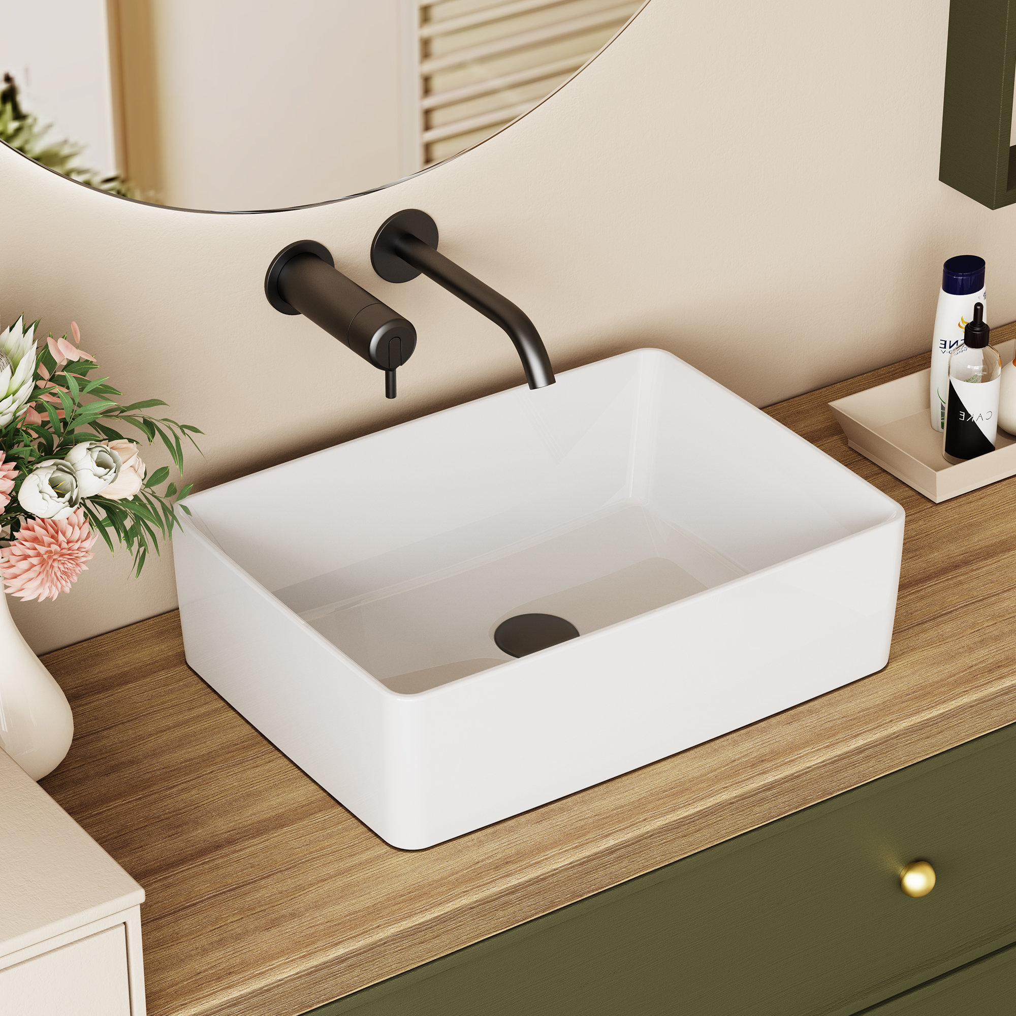 YULIKA Rectangular Countertop Ceramic Bathroom Sink White Vitreous ...