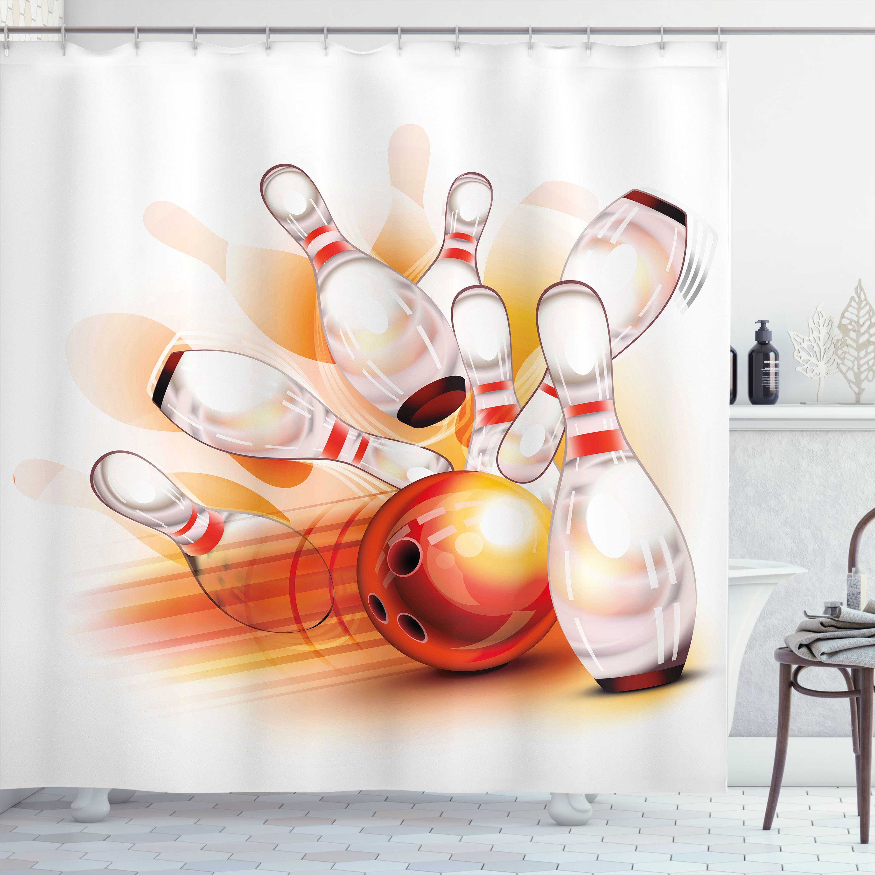 East Urban Home Bowling Shower Curtain Ball Crashing Red Orange White ...