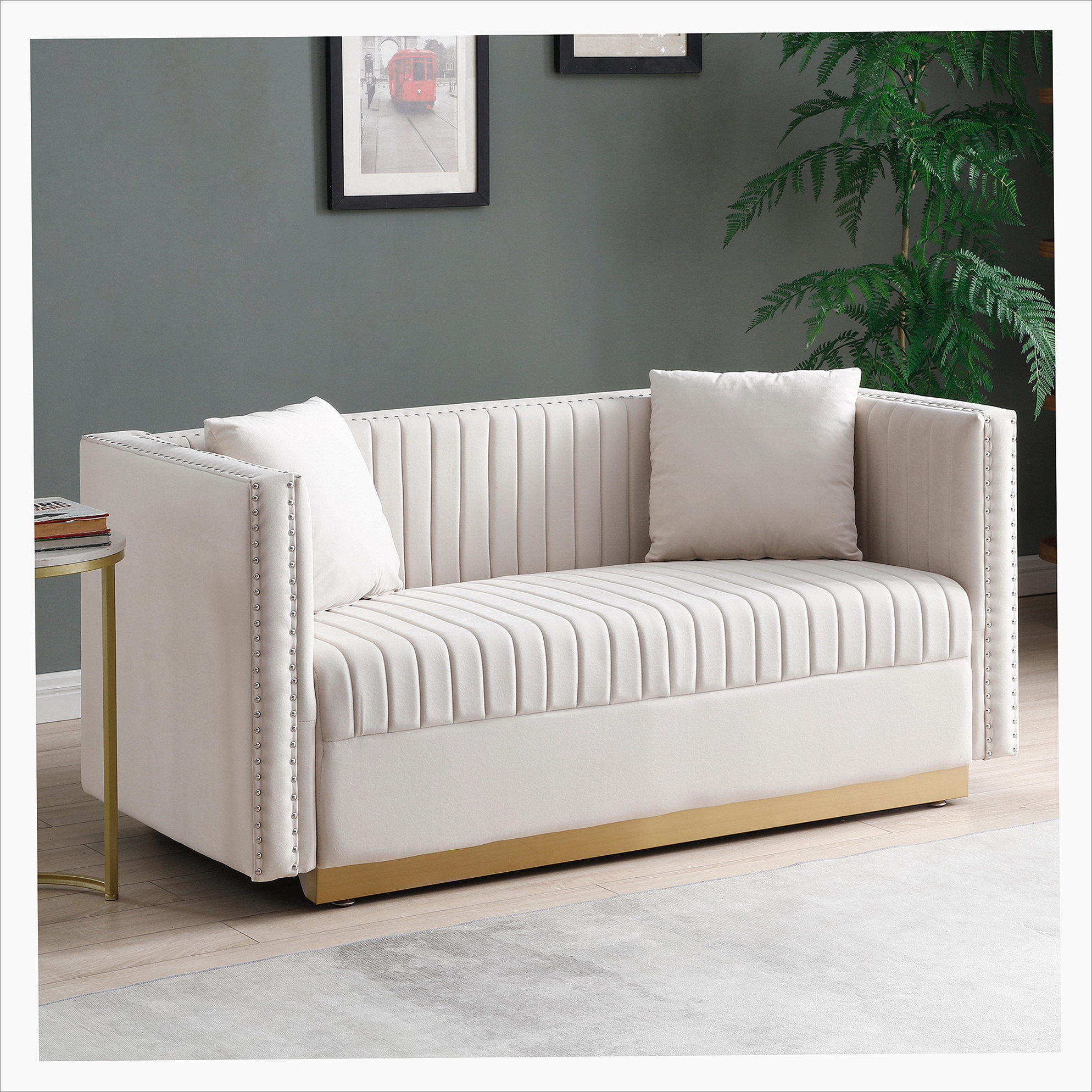 Mercer41 Vertical Channel Tufted Upholstered Sofa Couch For Living Room ...