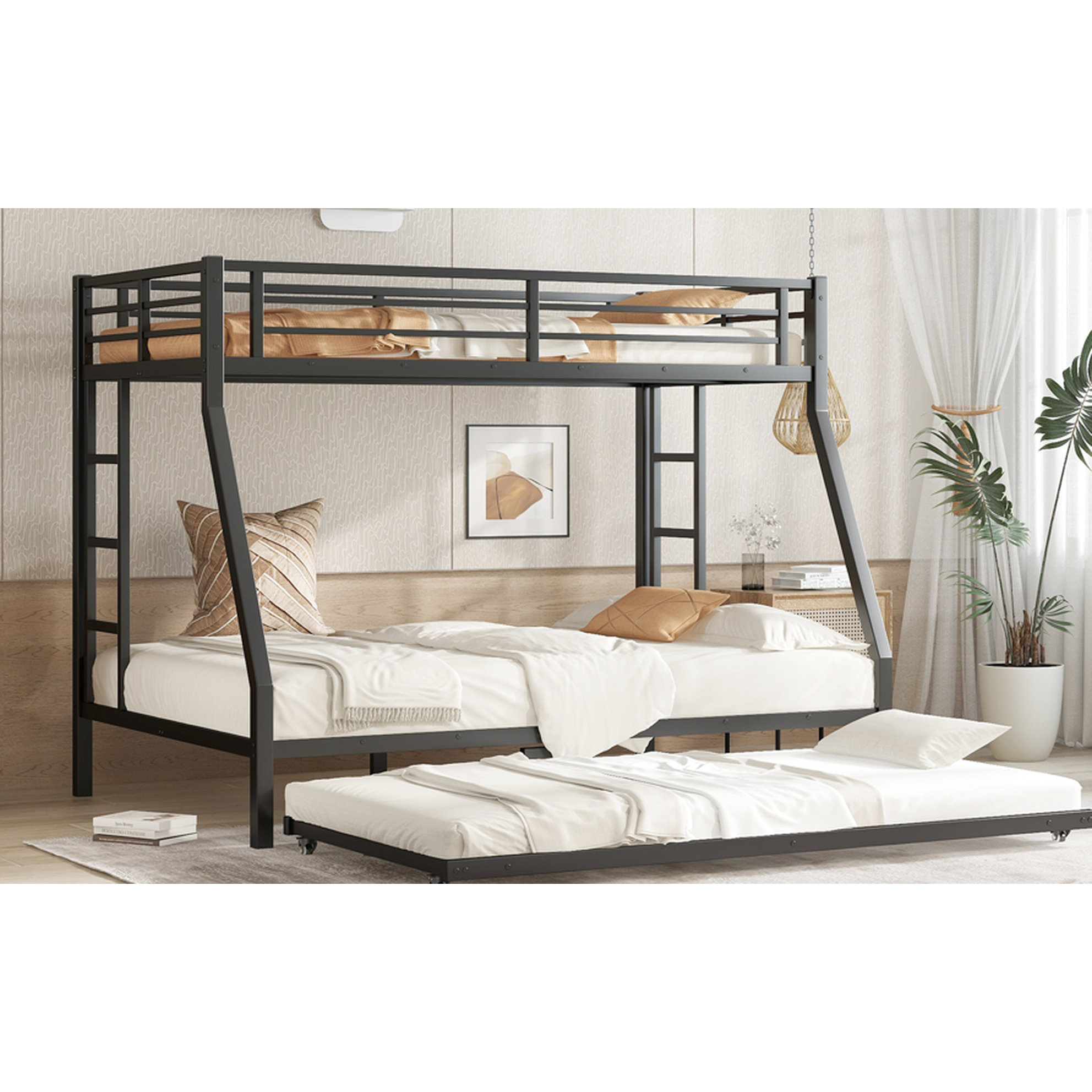 Latitude Run® Black Full Over Metal Bunk Bed - Metal, Finish, Easy To ...