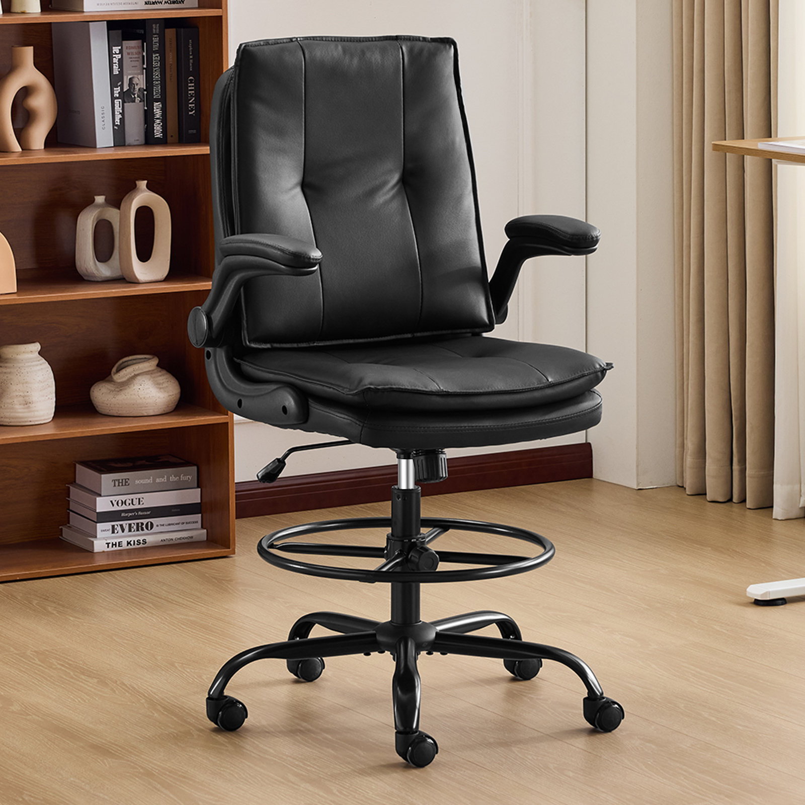 Ebern Designs PU Tall Office Chair Drafting Chair With Adjustable ...