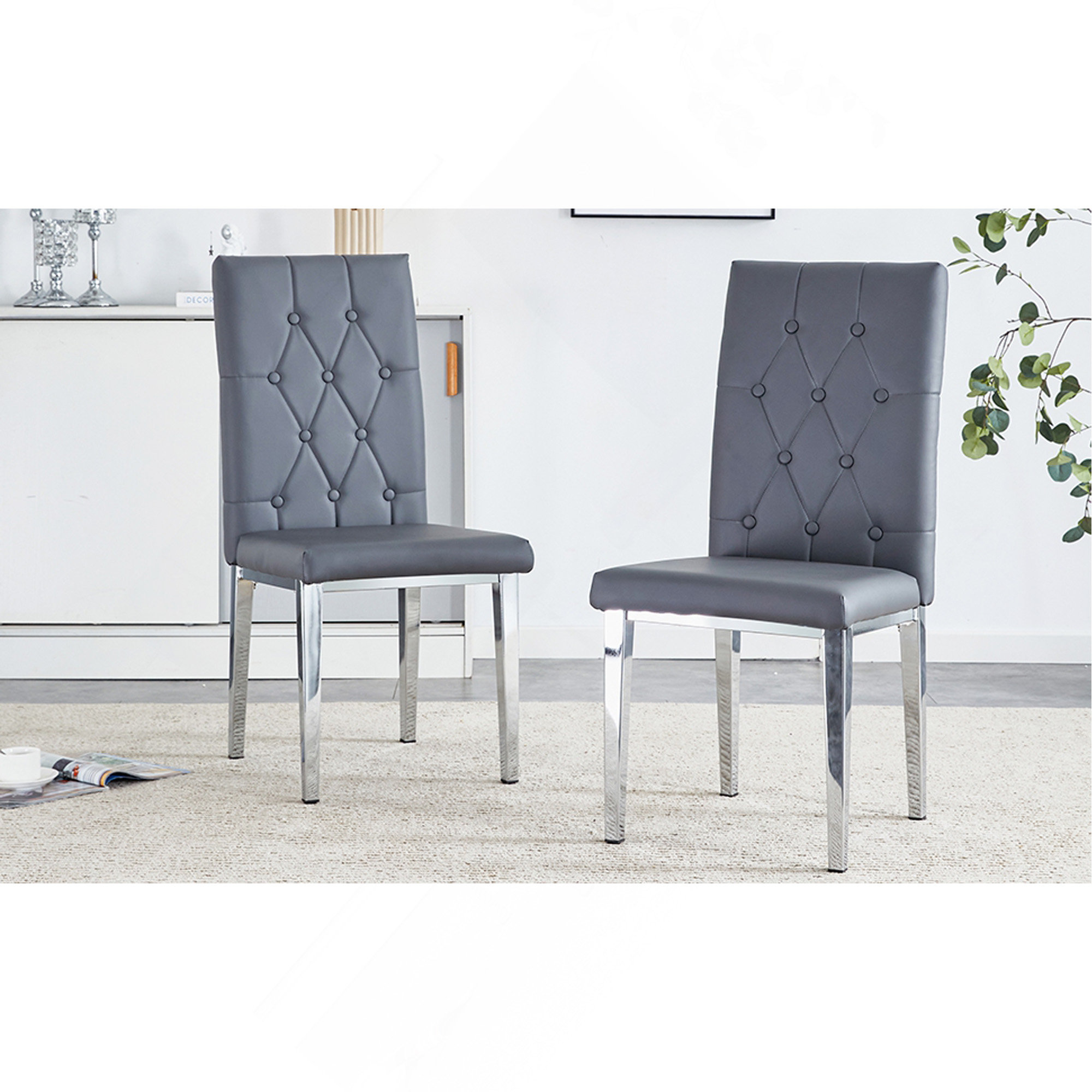 17 Stories 2 Piece Set Of Grey Armless Dining Chairs Brings A Touch Of ...