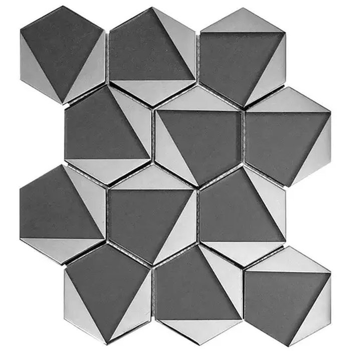 Mirari 9x11 in. Gray Glossy Glass 3D Trapezoid Mosaic Wall Tile (3.28 ...