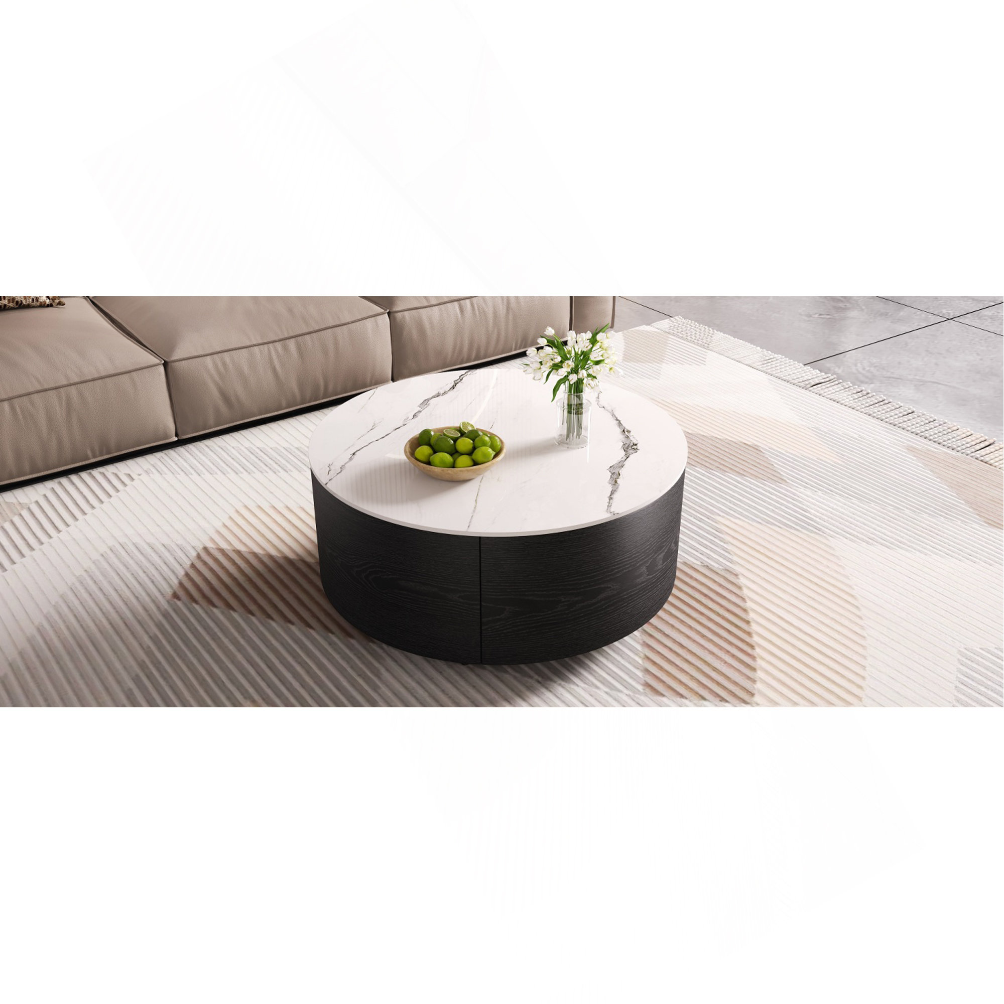 Ivy Bronx Modern Round Movable Coffee Table With Casters, 2 Drawers ...