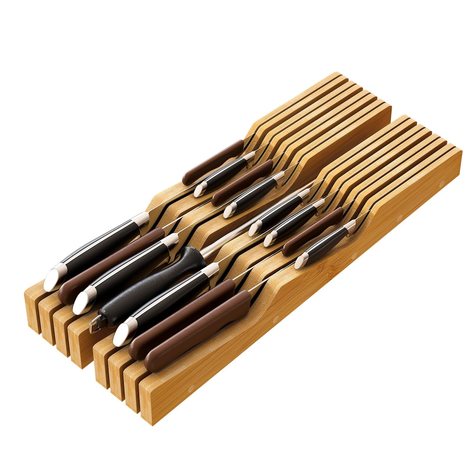 TUHOME FURNITURE LLC Bamboo Wood Drawer Knife Holder Storage Box ...