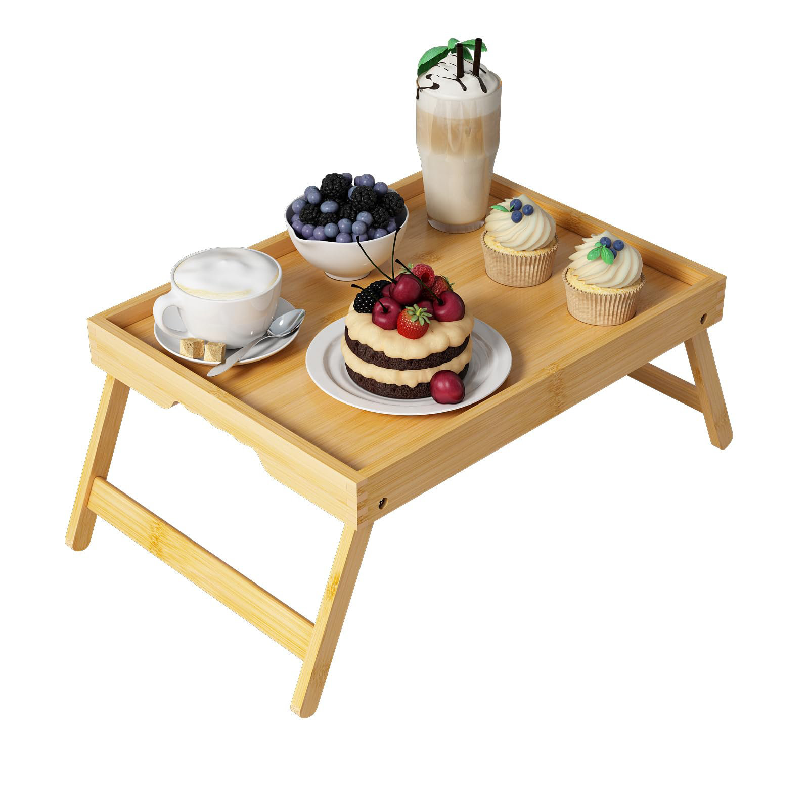 George Oliver Bamboo Bed Tray Table With Folding Legs, Suitable For ...
