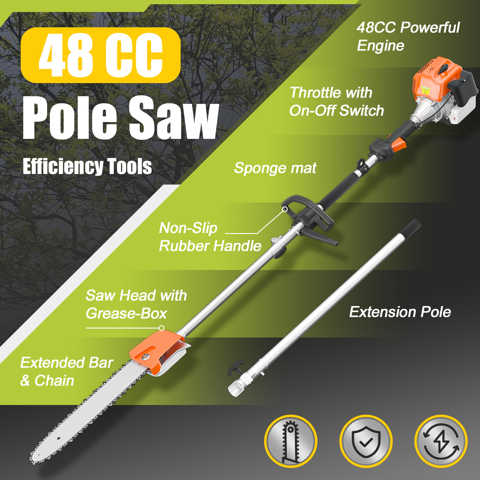 WOYAO Gas Powered Pole Saw, 48cc 2-cycle Gas Pole Saws For Tree ...