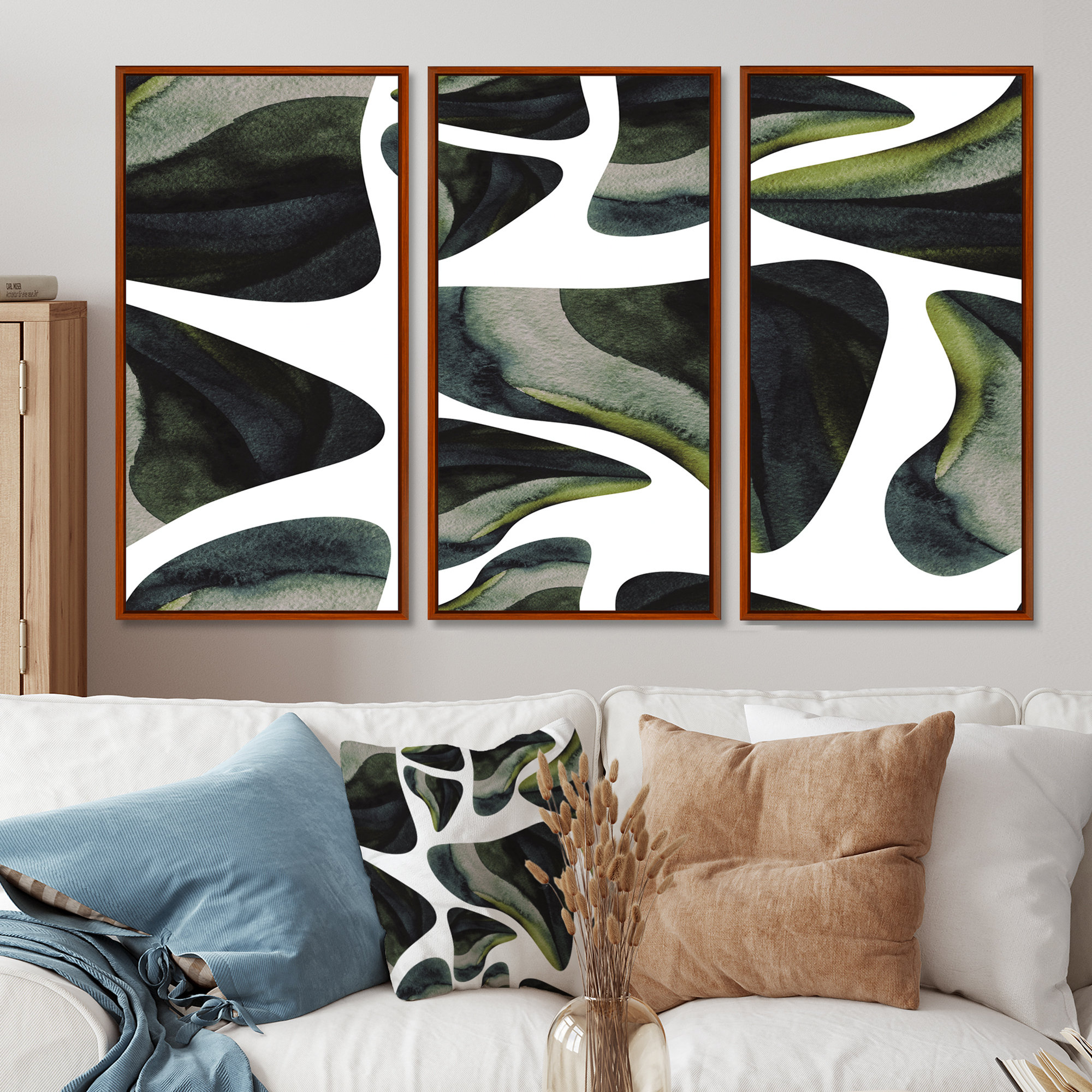 Orren Ellis Abstract Dark Green Elements III - Modern Framed Canvas ...