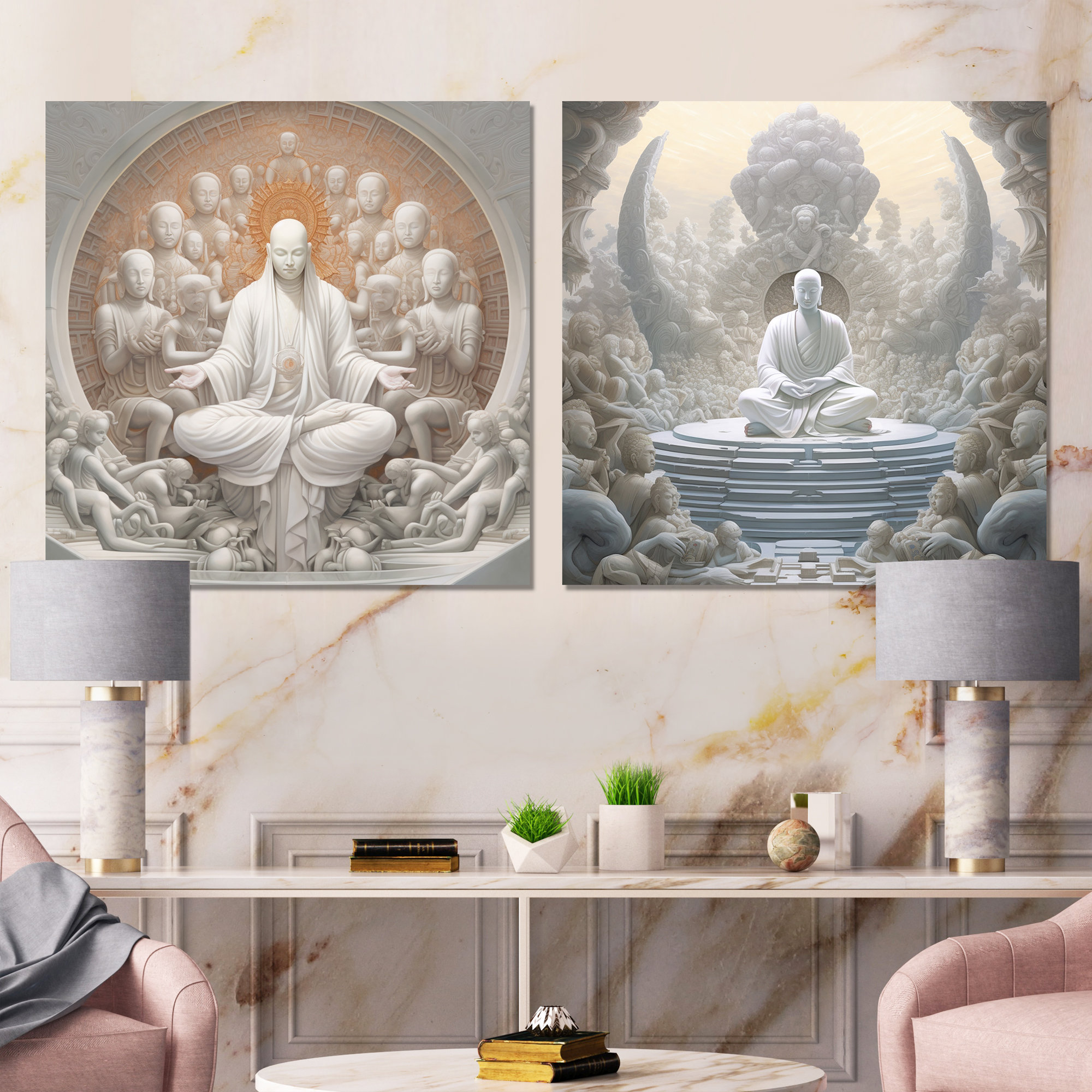 Bungalow Rose White And Gold Buddha Temple Meditation - Buddhism Square ...