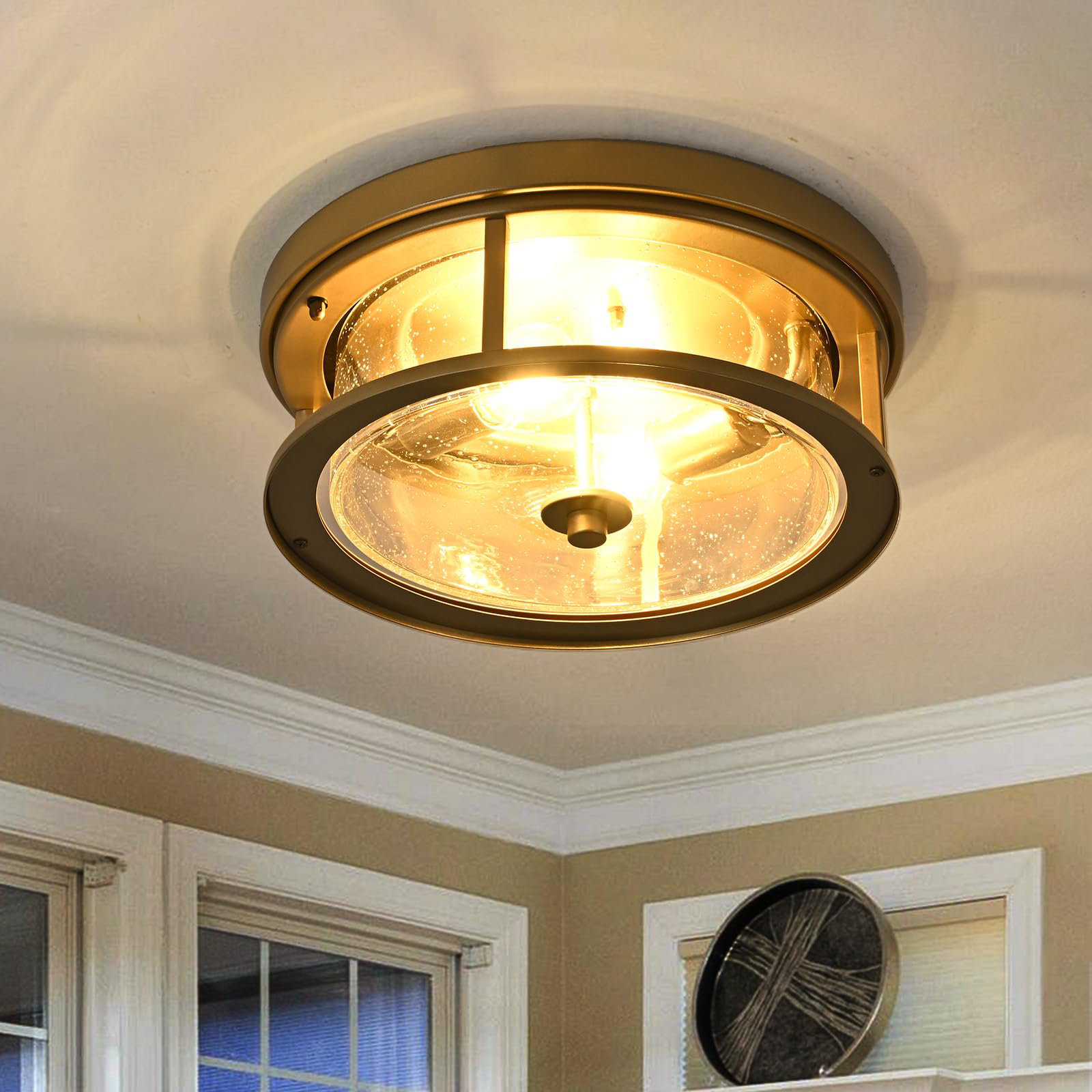 IFBECT Flush Mount Ceiling Light Fixture with Glass & Brass Design ...