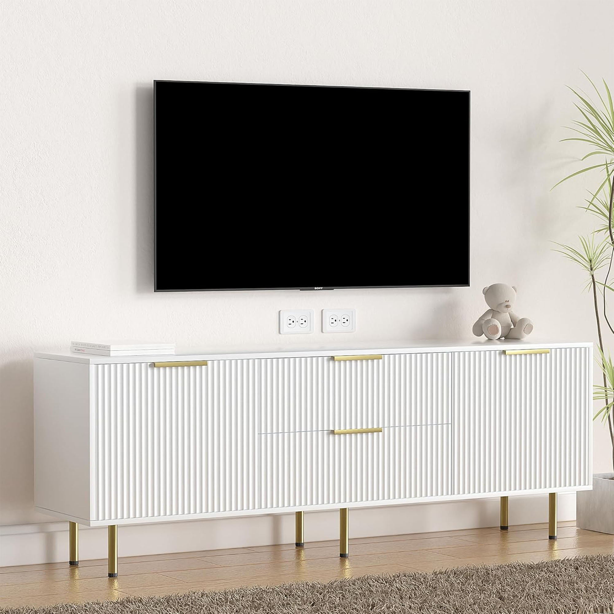 Mercer41 Marijane Modern White TV Stand Up To 80" For Living Room ...